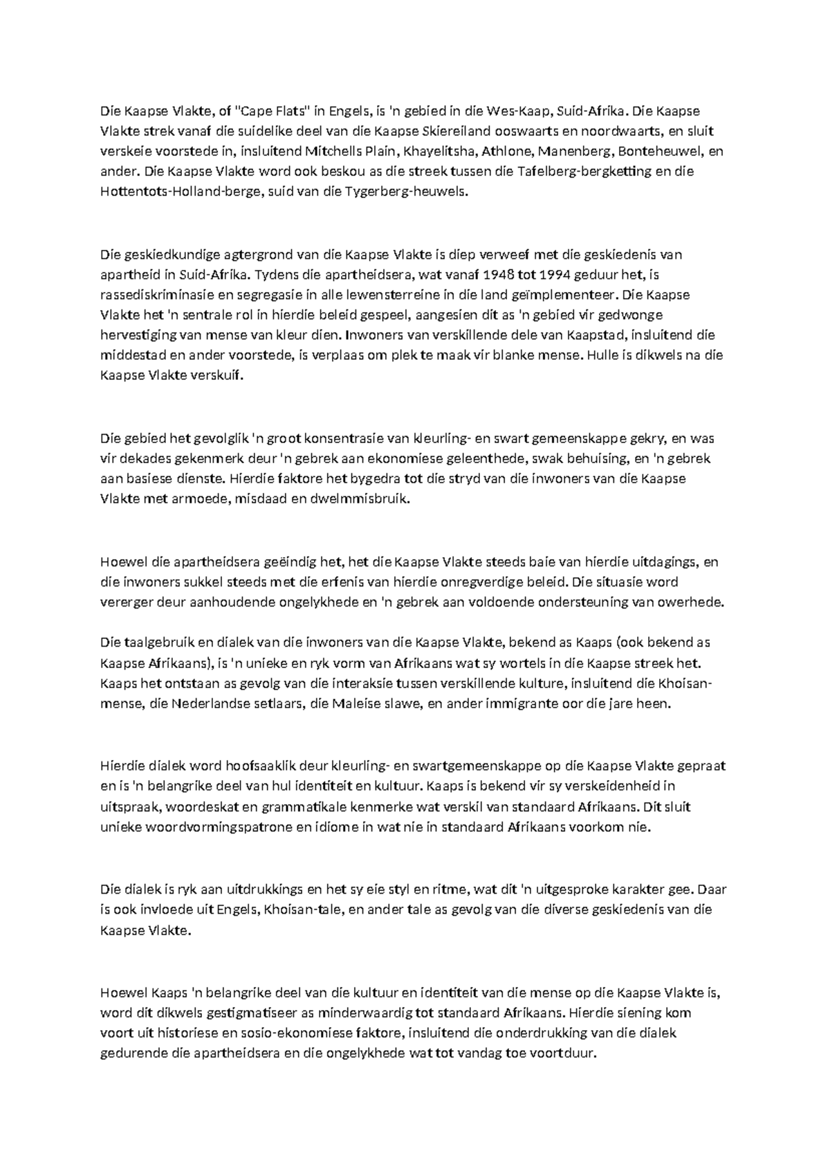 Die Kaapse Vlakte - Die Kaapse Vlakte strek vanaf die suidelike deel ...