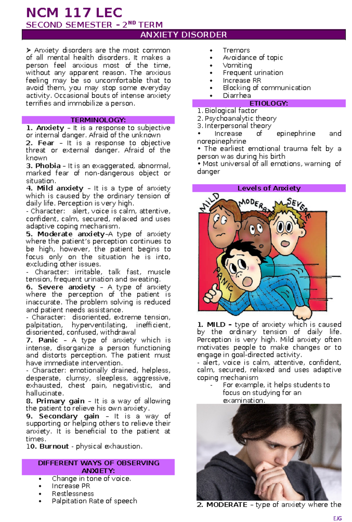 Psych LEC - Anxiety & AR DO - SECOND SEMESTER – 2ND TERM ANXIETY ...