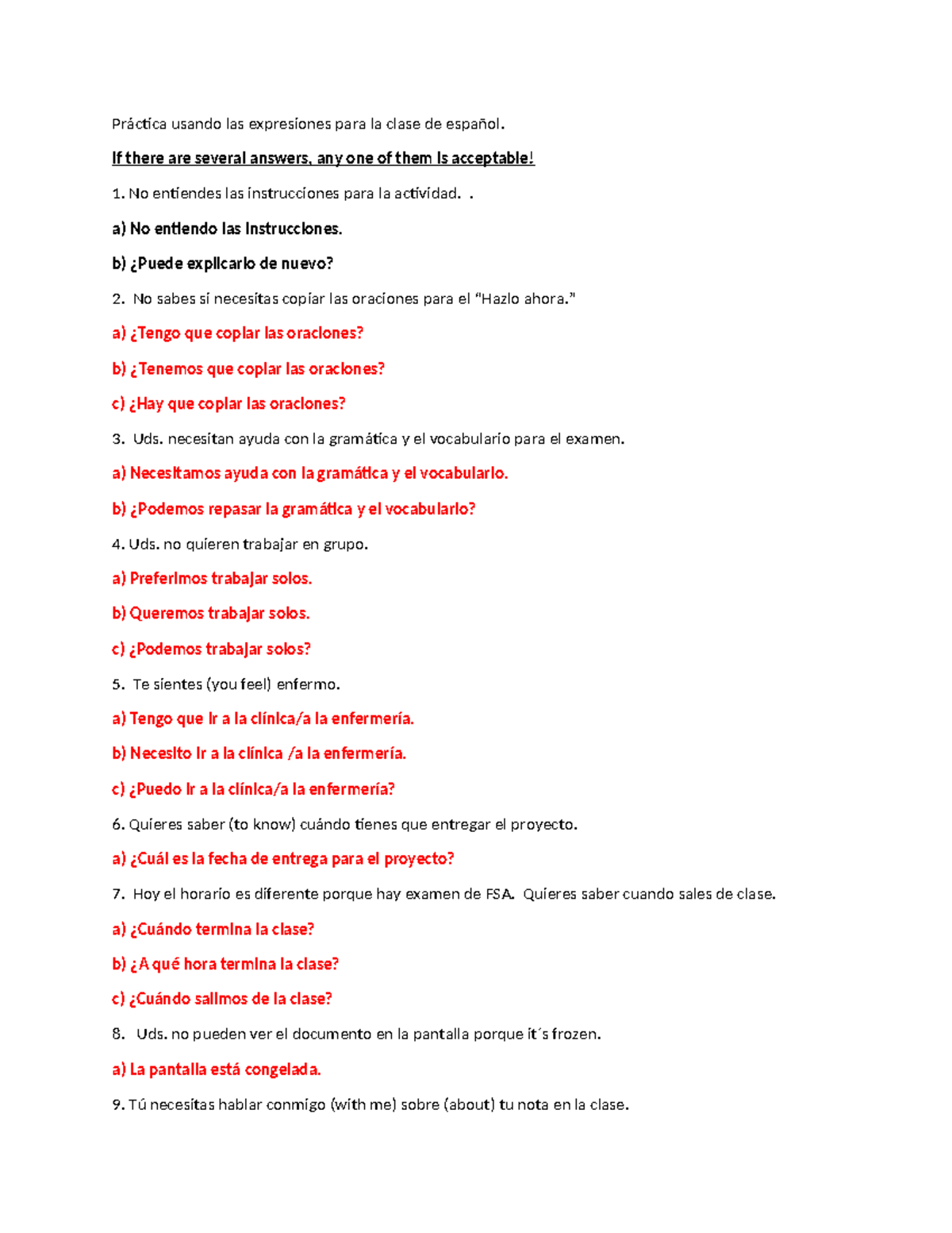 Answer key to práctic usando las expresiones - Práctica usando las ...