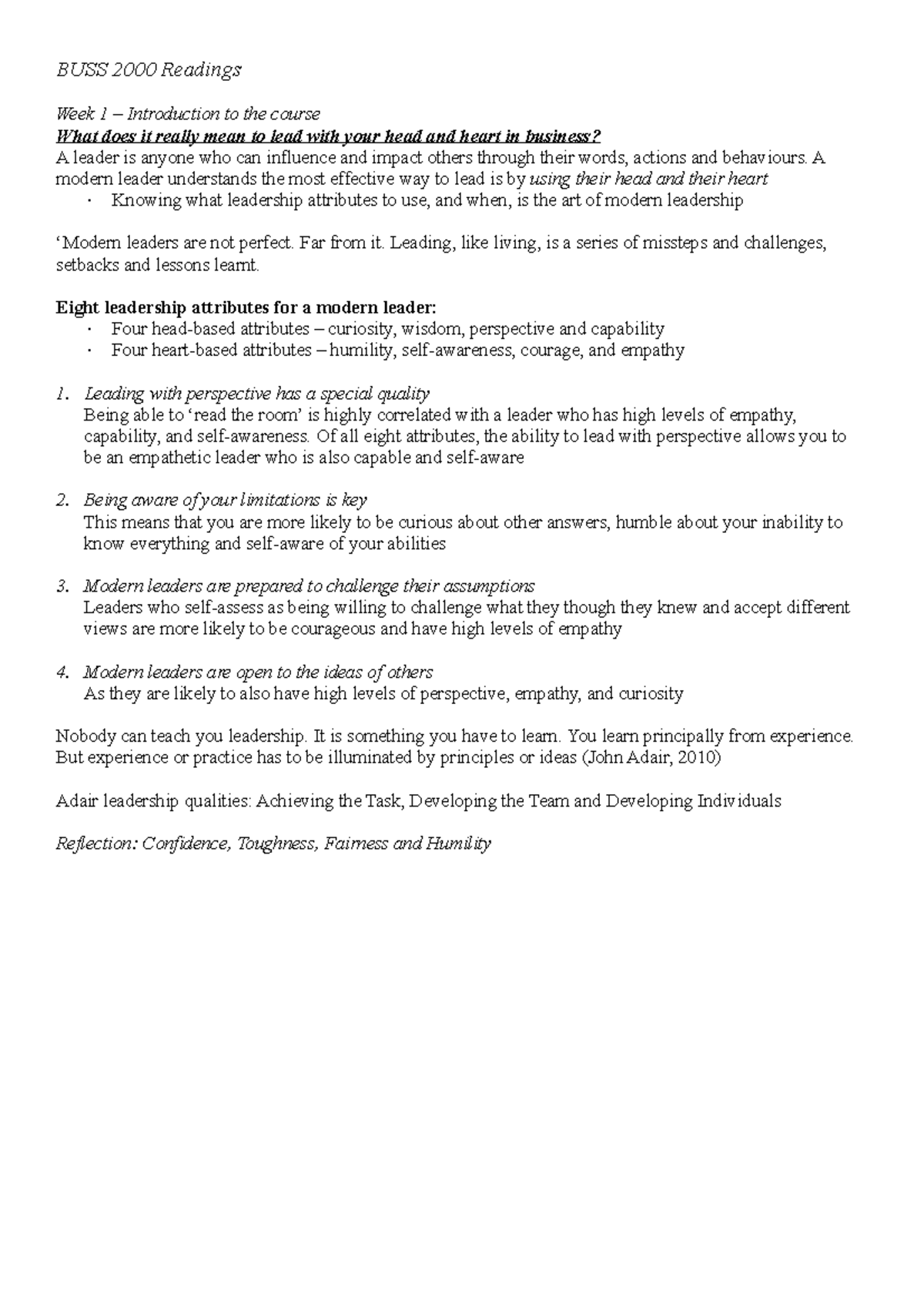 BUSS 2000 Readings BUSS 2000 Readings Week 1 Introduction To The
