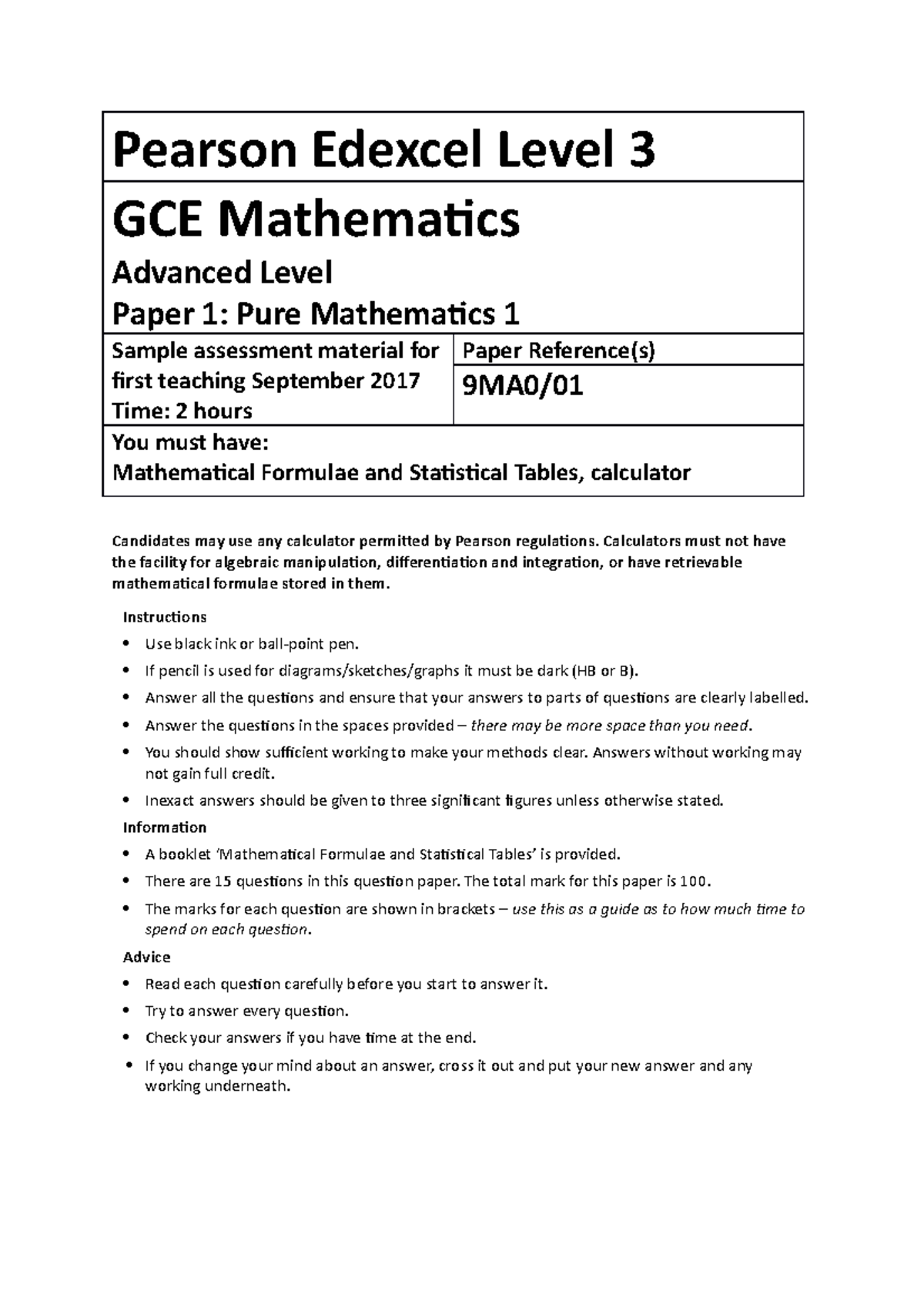 Ap1sam - Maths Questions - Pearson Edexcel Level 3 GCE Mathematics ...