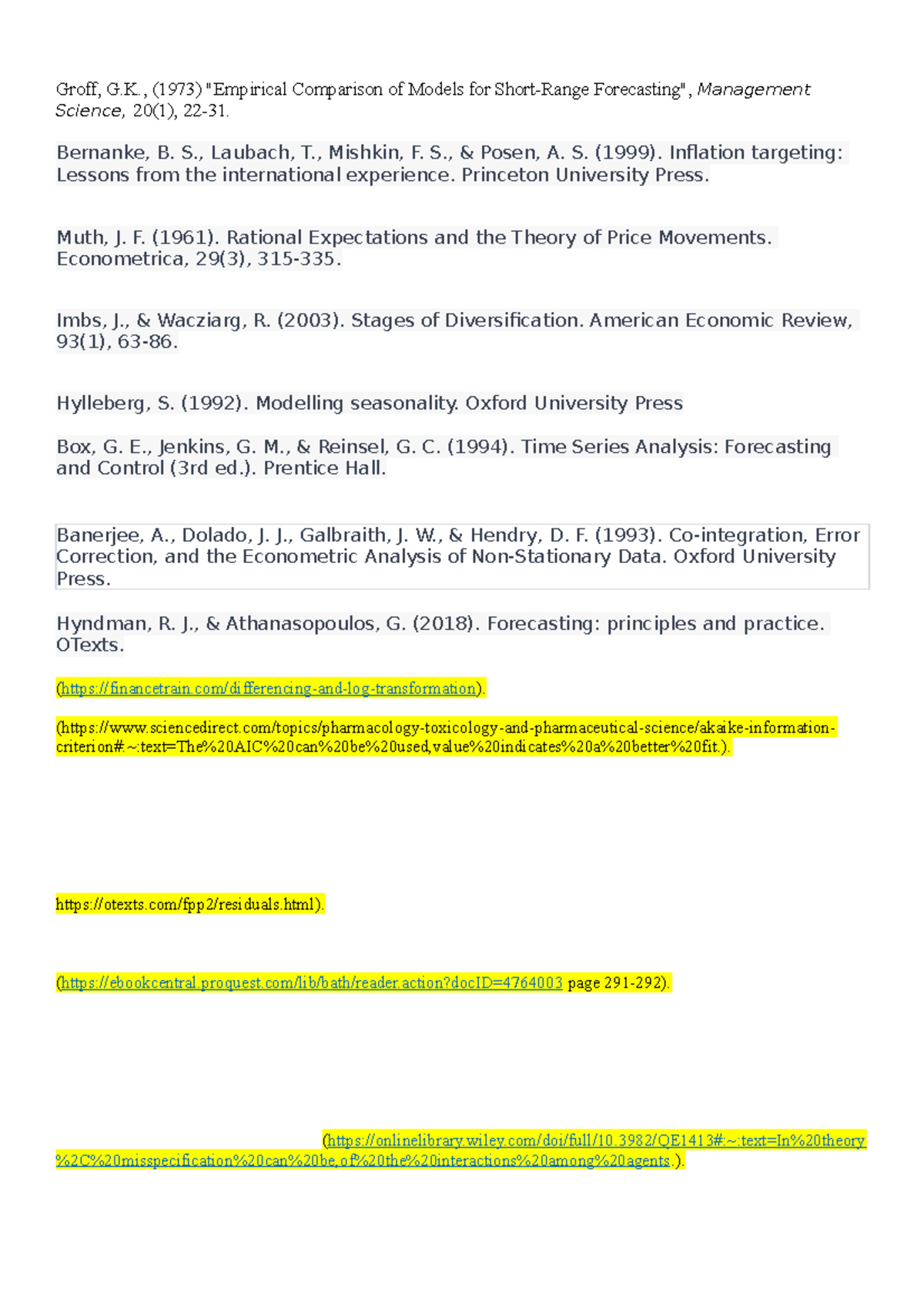 References - hohbnljknbn - Groff, G., (1973) "Empirical Comparison of ...