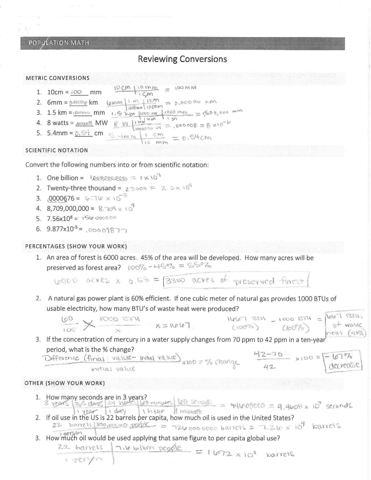 Population Math Answer KEY 23-24 - Math 19b - Studocu