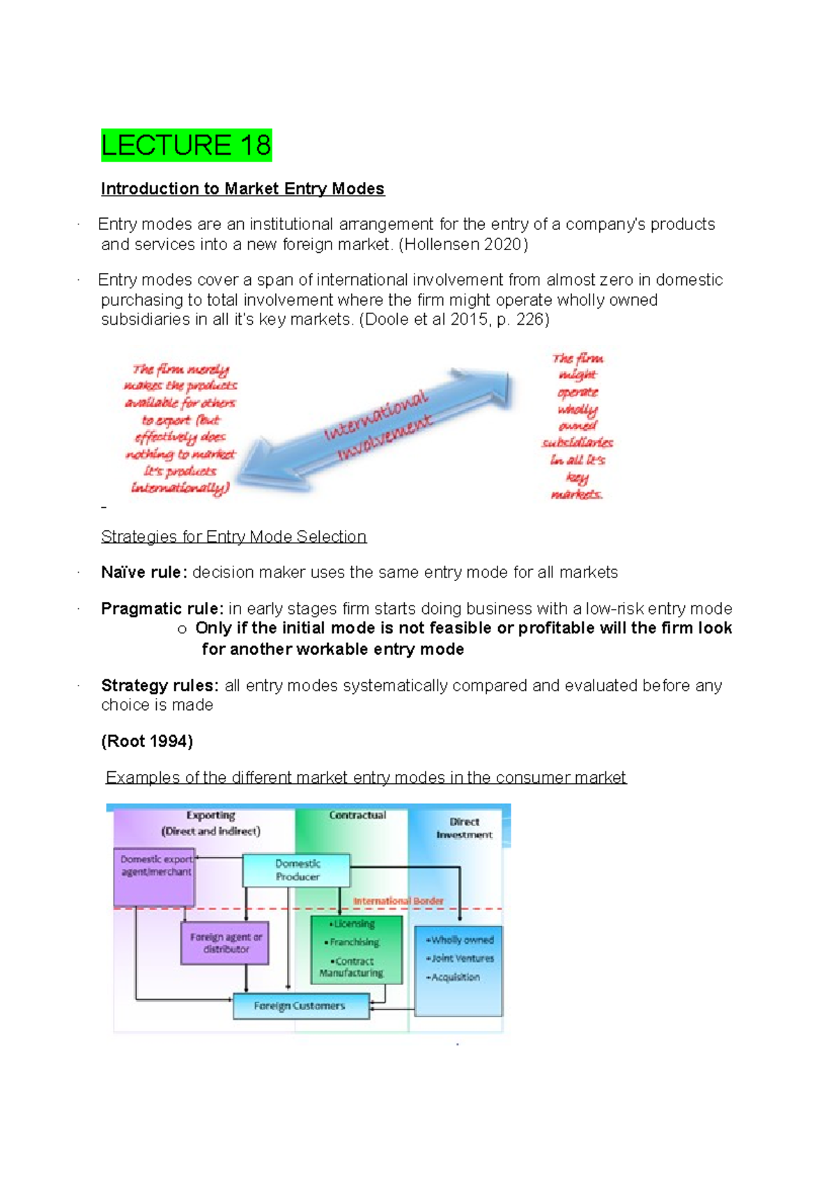 Introduction to Market Entry Modes - Studocu