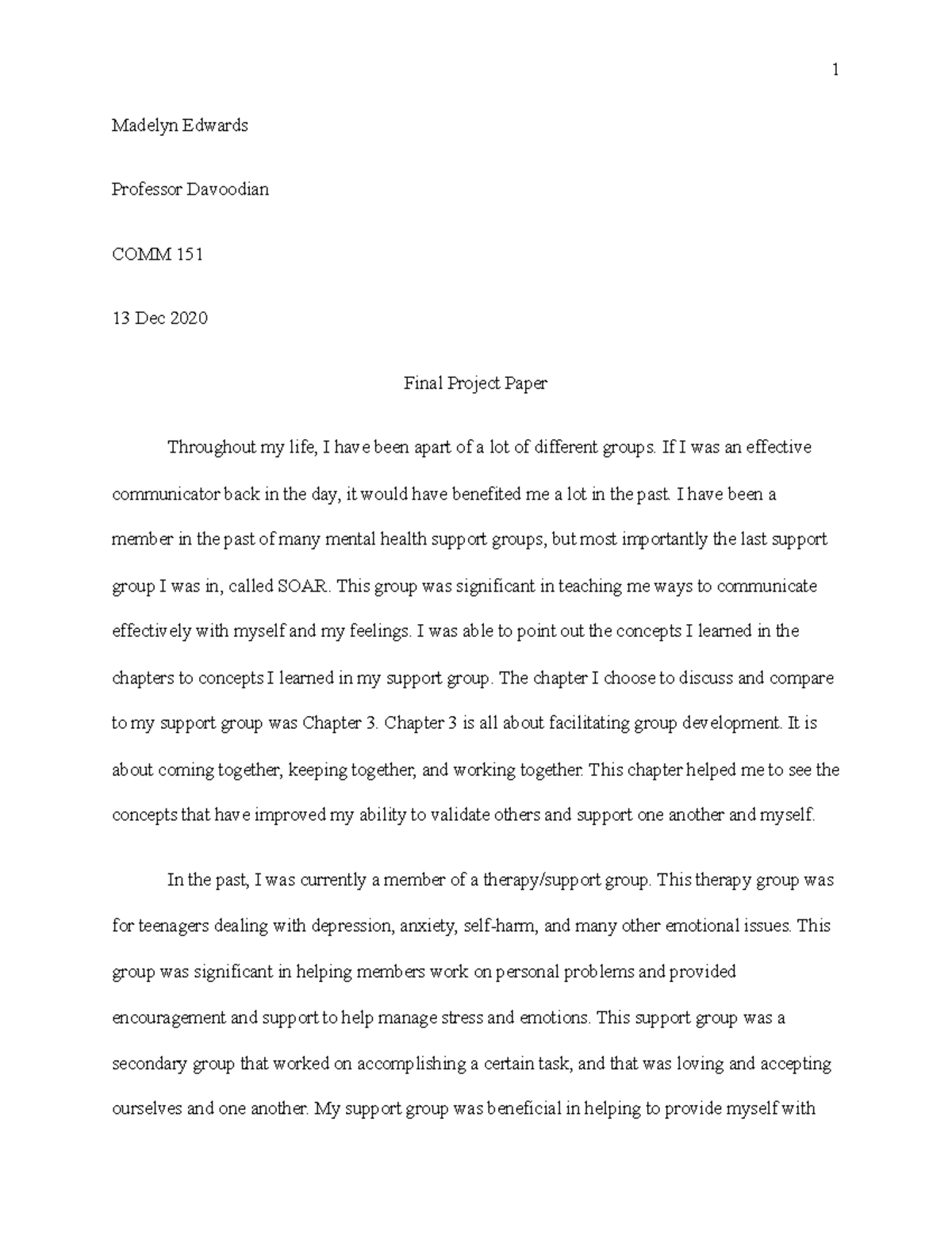 Final Project Paper PDF - Madelyn Edwards Professor Davoodian COMM 151 ...