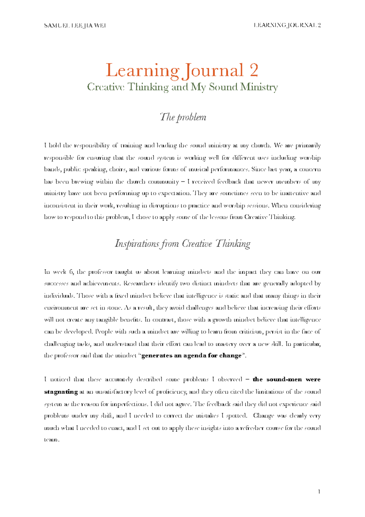 Learning Journal 2 - A grade example of the assignment - LEARNING ...