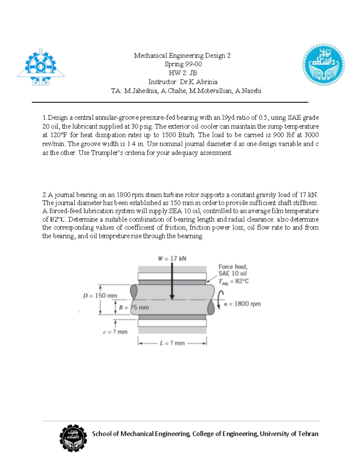 Mechanical engineering design 2 Homework in persian - School of ...