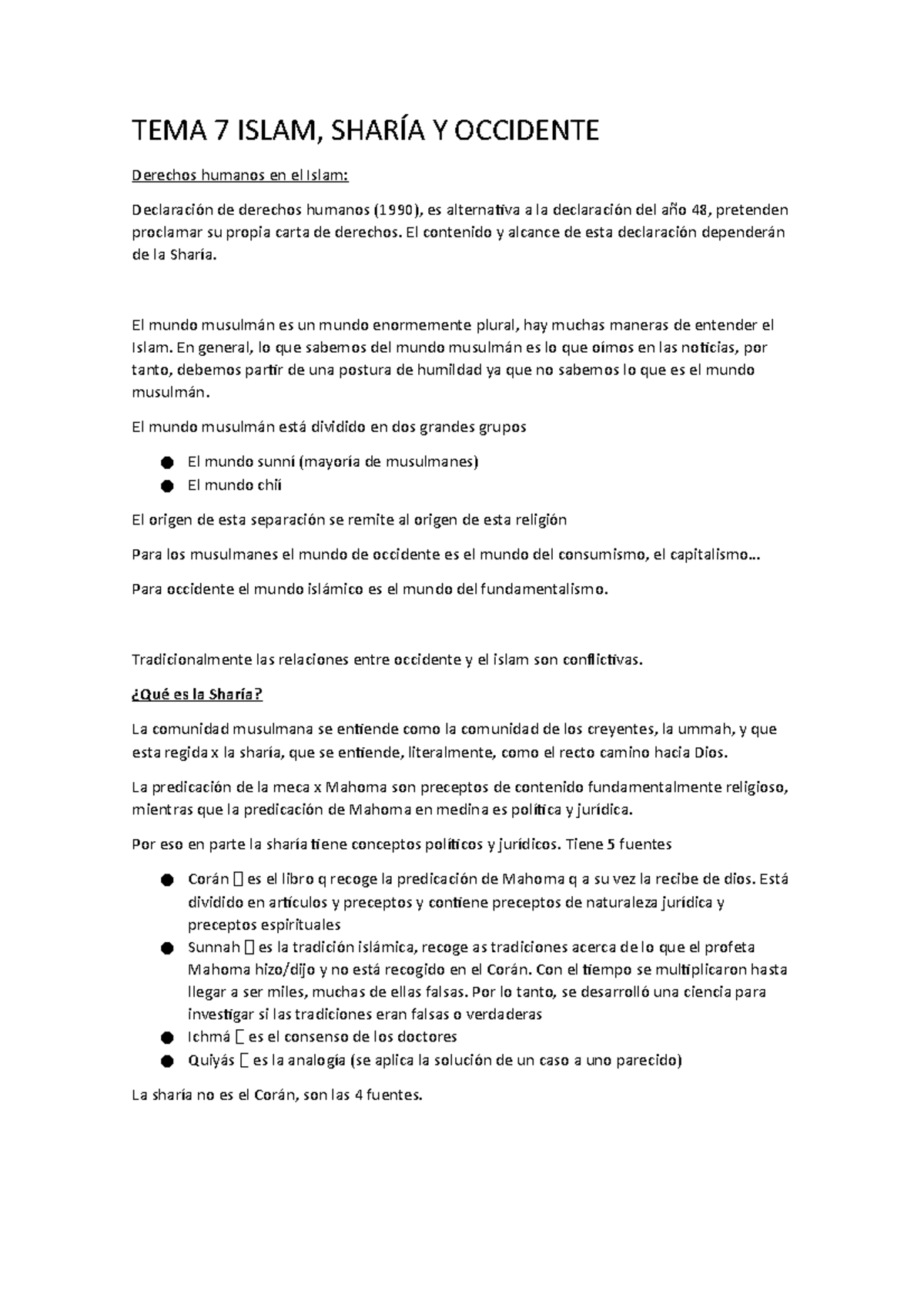 TEMA 7 Islam - TEMA 7 ISLAM, SHARÍA Y OCCIDENTE Derechos humanos en el ...