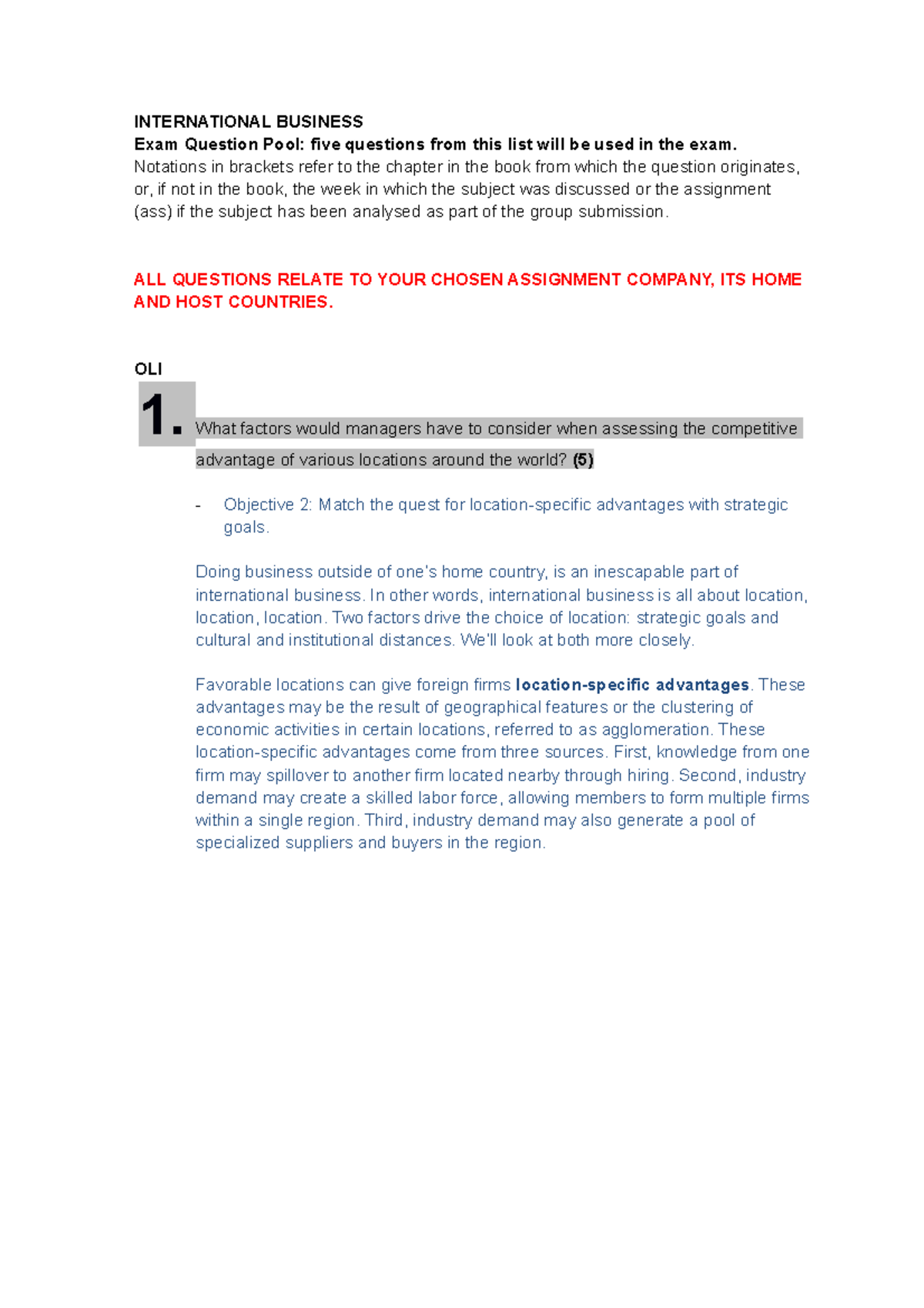 Theory Assessment Question List International Business - INTERNATIONAL ...