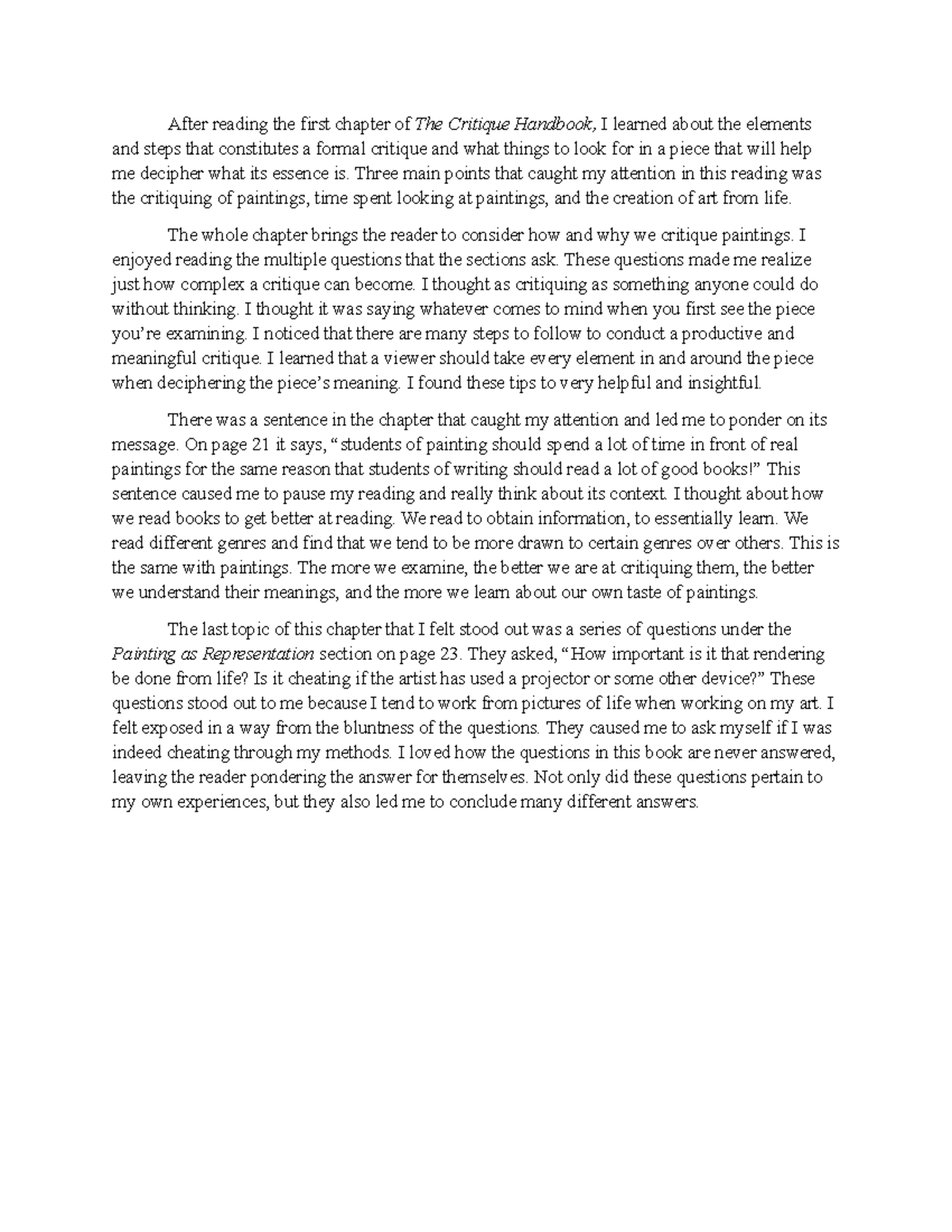 CH 1 Buster Reading Reflection - After reading the first chapter of The ...