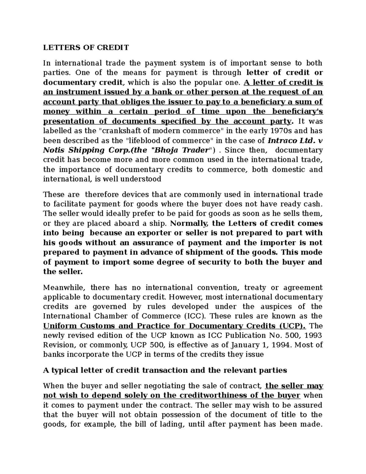 Letters of credit - International law by Bashir - LETTERS OF CREDIT In ...