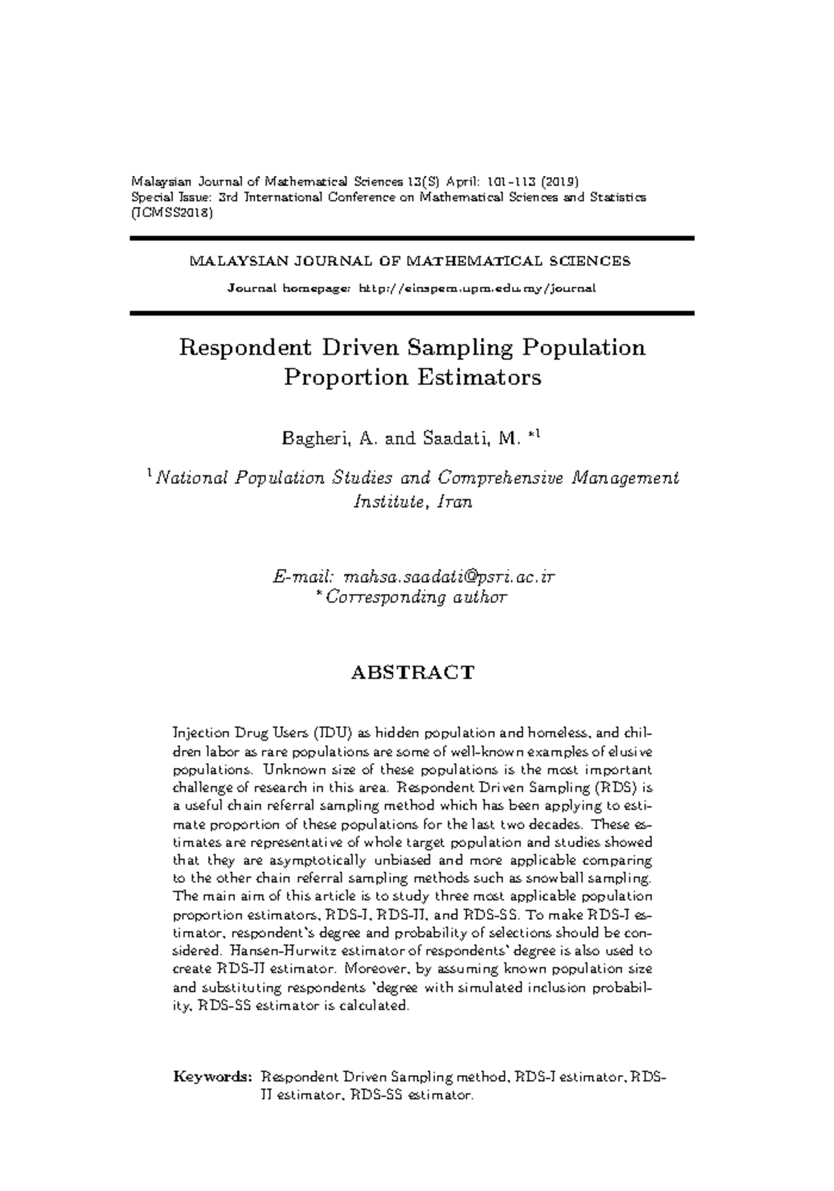 Respondent Driven Sampling Population Proportion Estimators - Malaysian ...