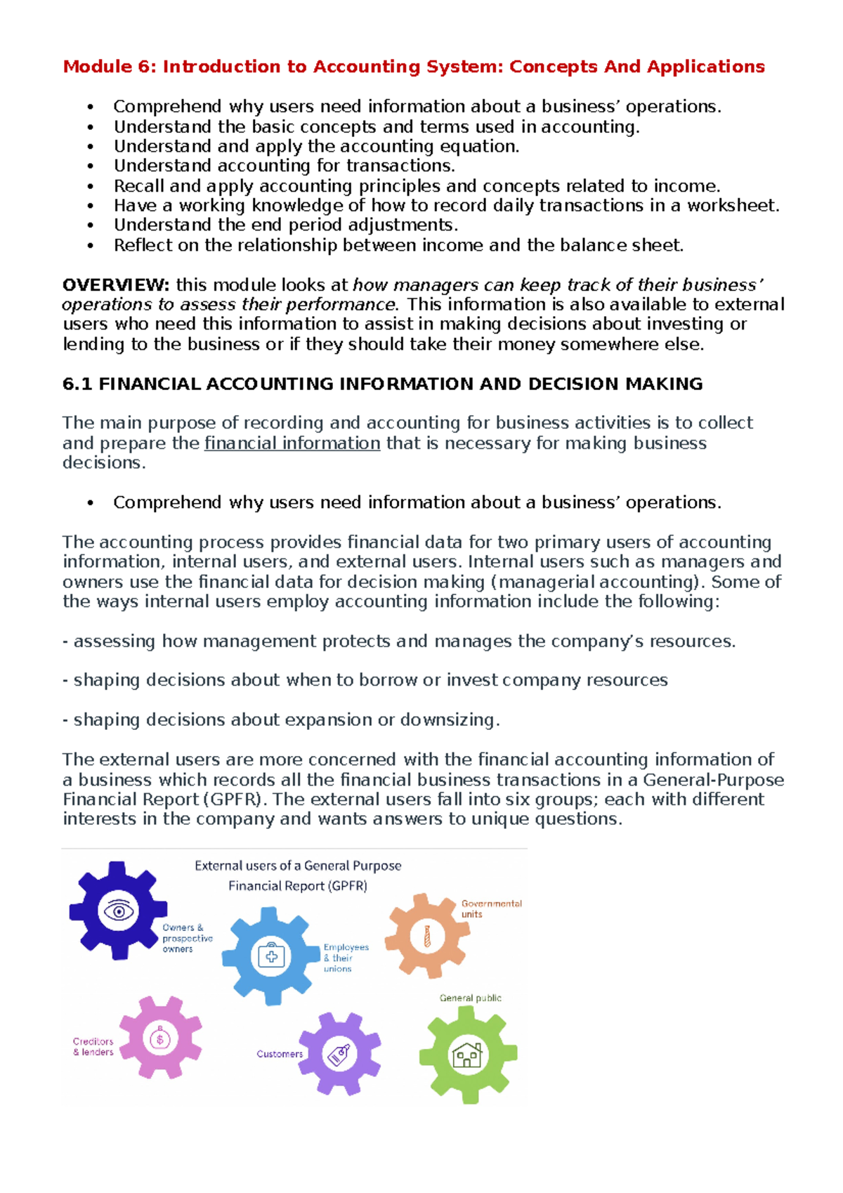 Module 6 and 7 - Lecture notes. - Module 6: Introduction to Accounting ...