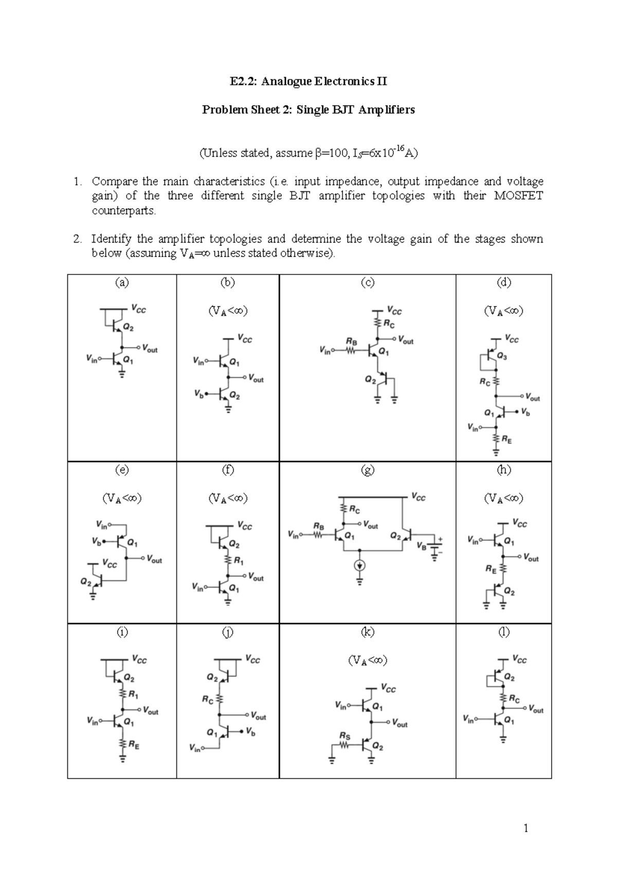 Analogue 2 P2 - Tutorial Work from 2nd year EE Module - 1 E2: Analogue ...