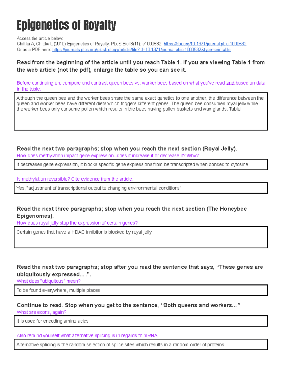 Copy of Bee Epigenetics - Epigenetics of Royalty Access the article ...