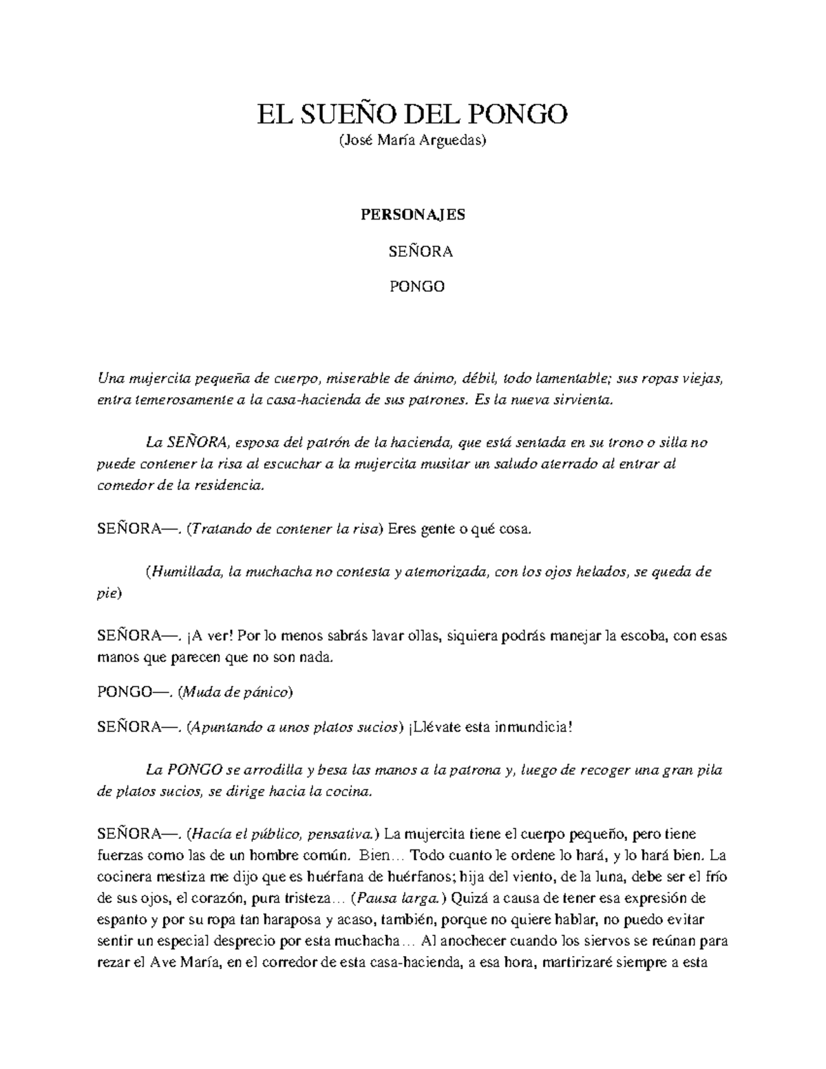 Pongo - ...... - EL SUEÑO DEL PONGO (José María Arguedas) PERSONAJES ...