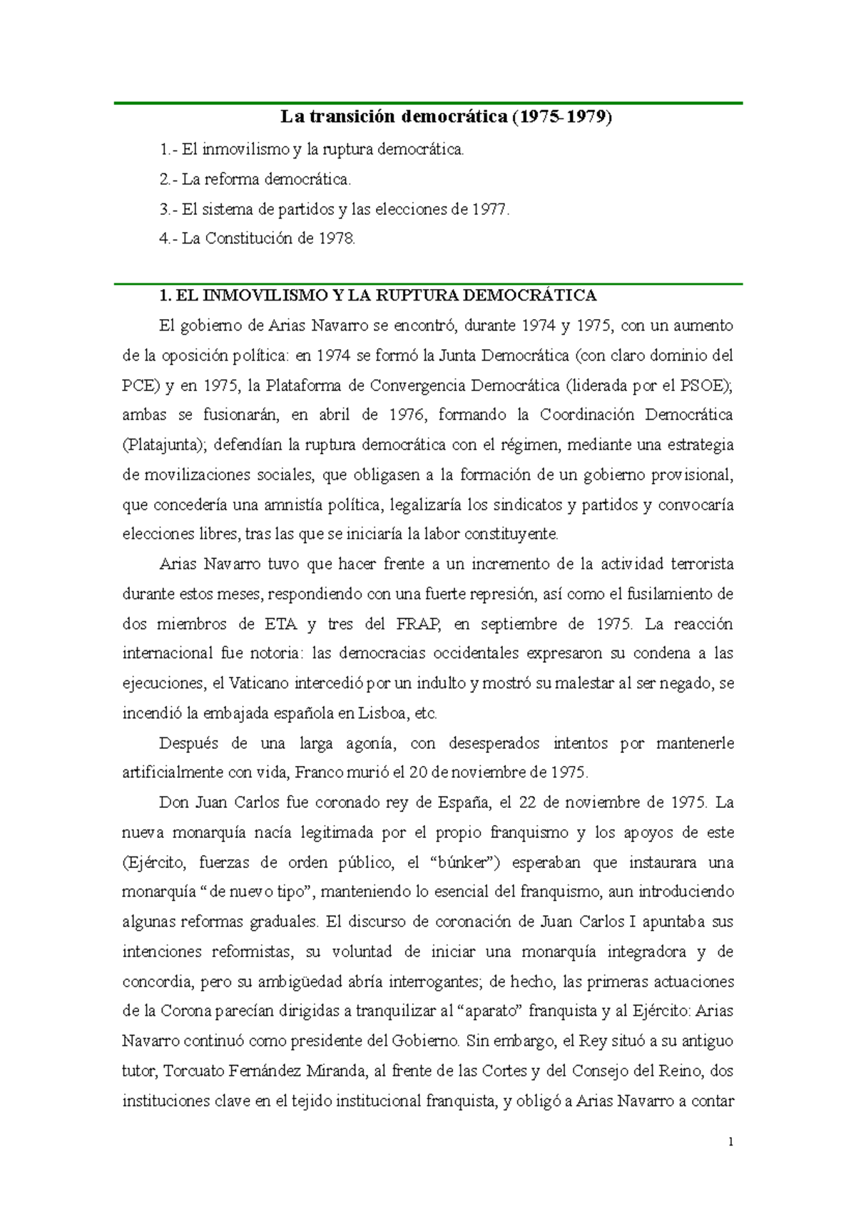 14. La transición democrática (1975-1979) - El inmovilismo y la ruptura ...