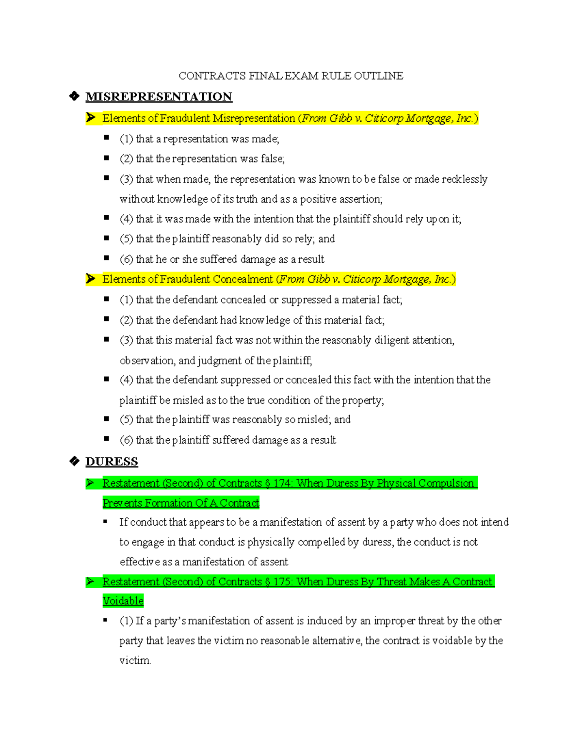 Contracts Rules Outline - CONTRACTS FINAL EXAM RULE OUTLINE ...
