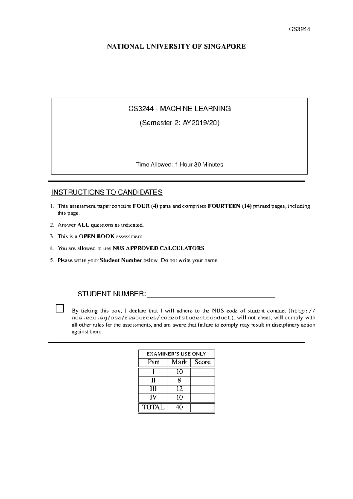 ATM144679 1920SEM2-CS3244 - NATIONAL UNIVERSITY OF SINGAPORE CS3244 ...