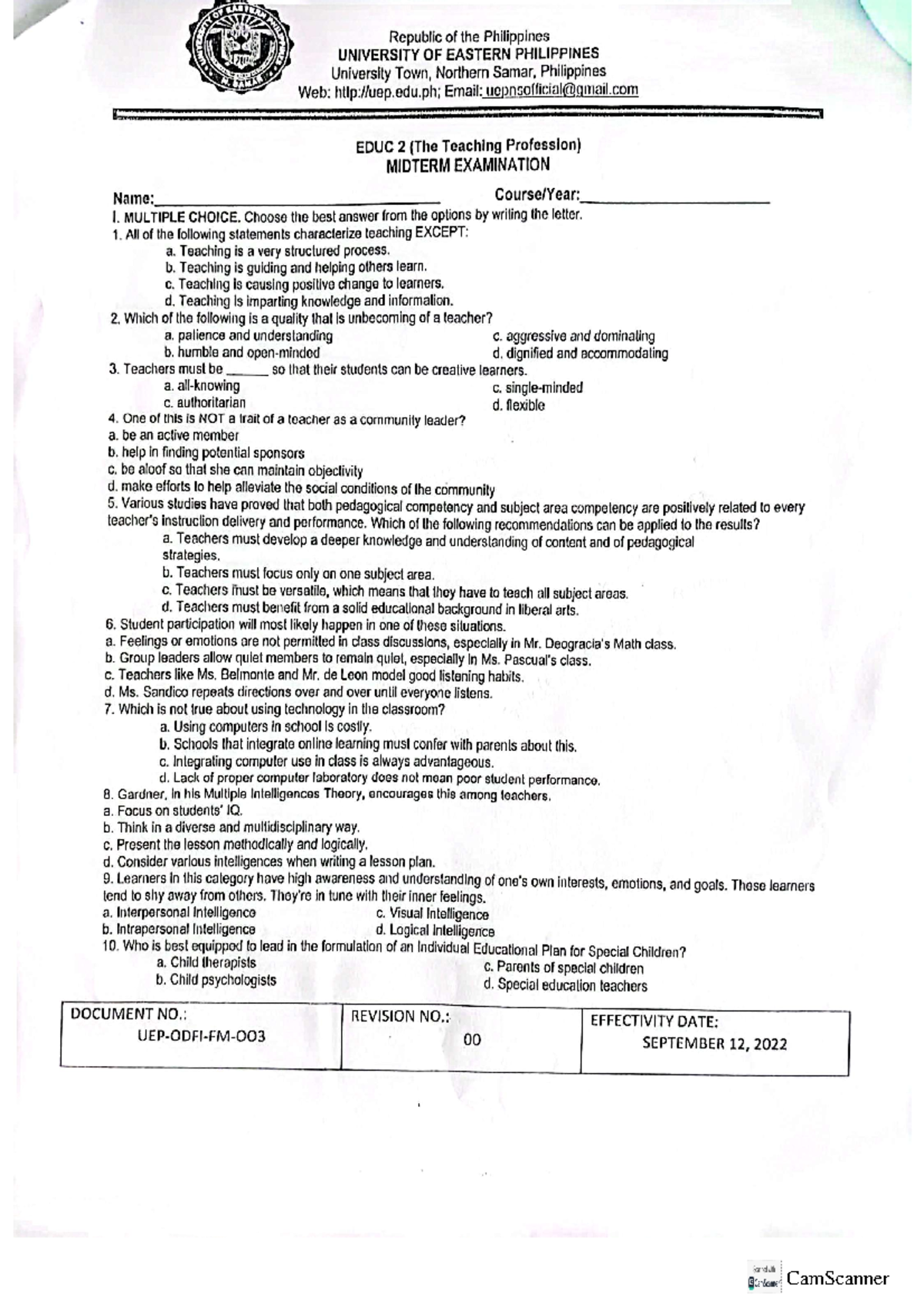 Tuesday Philosophies of Education pages 229-233 on FIELD STUDY 1 BOOK ...