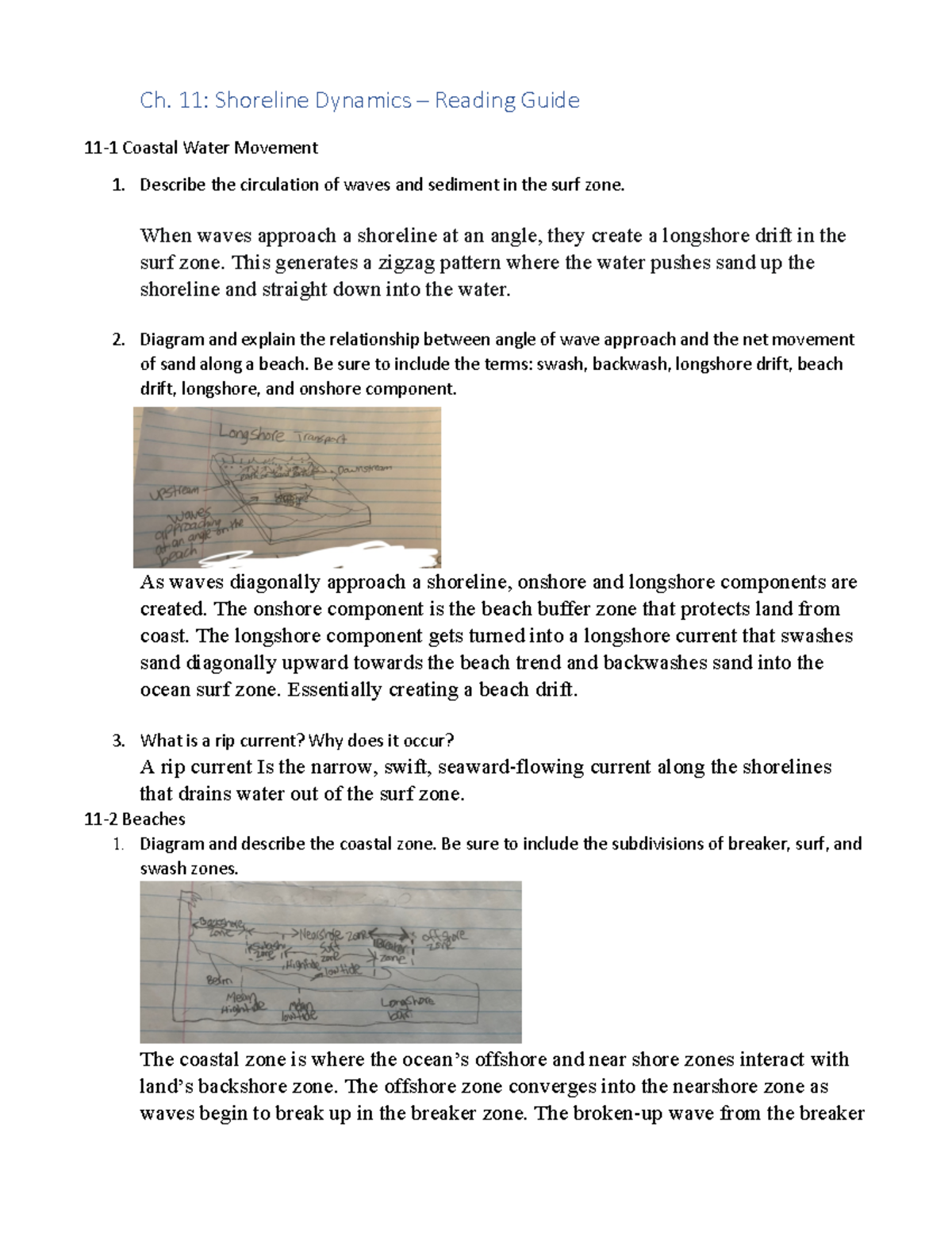 Wk12.Ch.11 Notes and Diagram assignment - Ch. 11: Shoreline Dynamics ...