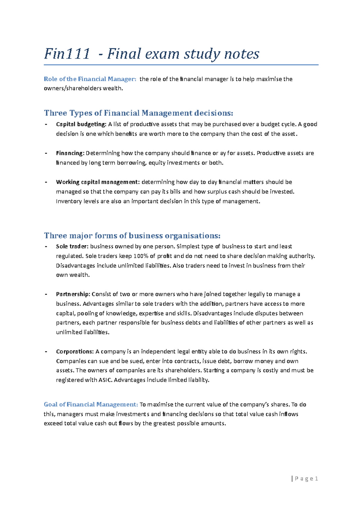 Summary - complete - personal study notes for the final exam - Final ...