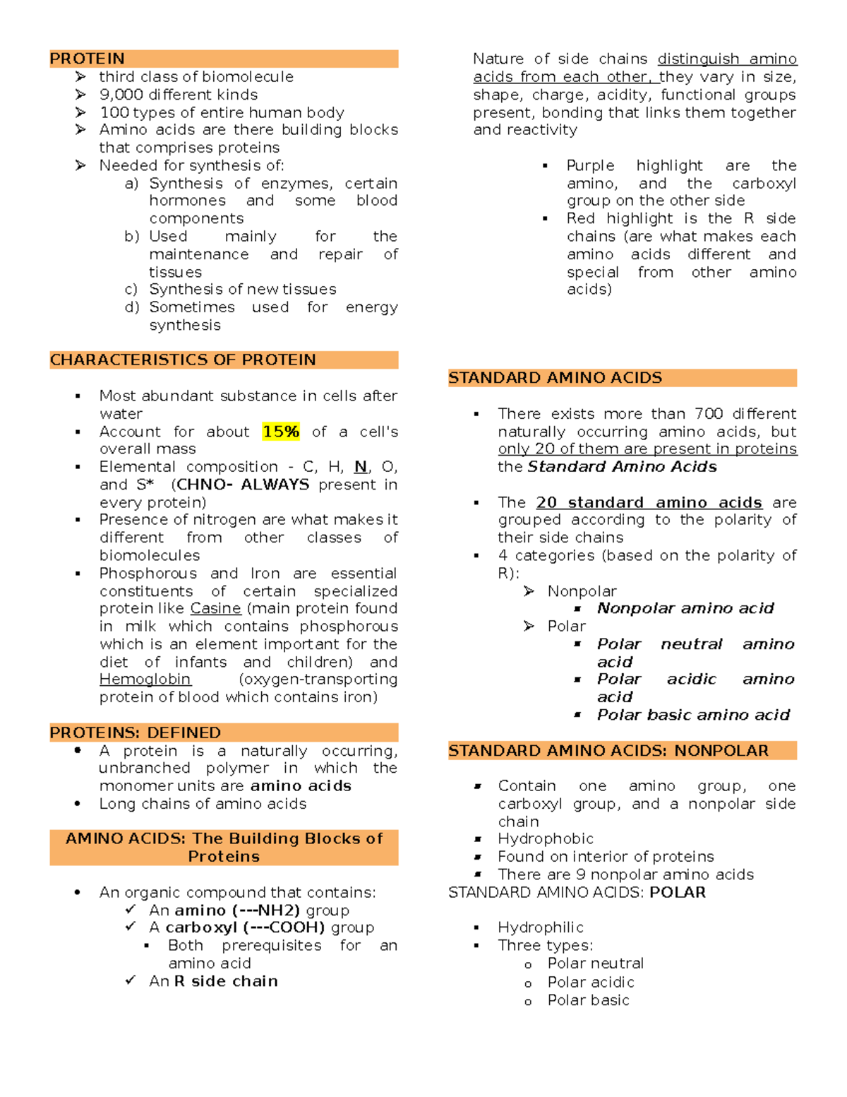 Protein (Biochemistry Class Notes) - PROTEIN third class of biomolecule ...