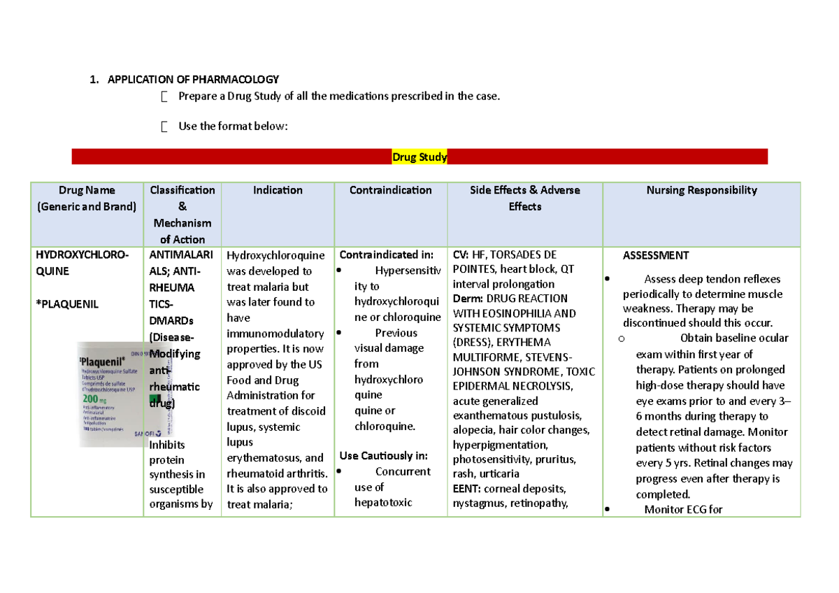 PBL 2 DRUG Study - 1. APPLICATION OF PHARMACOLOGY ⮚ Prepare a Drug ...