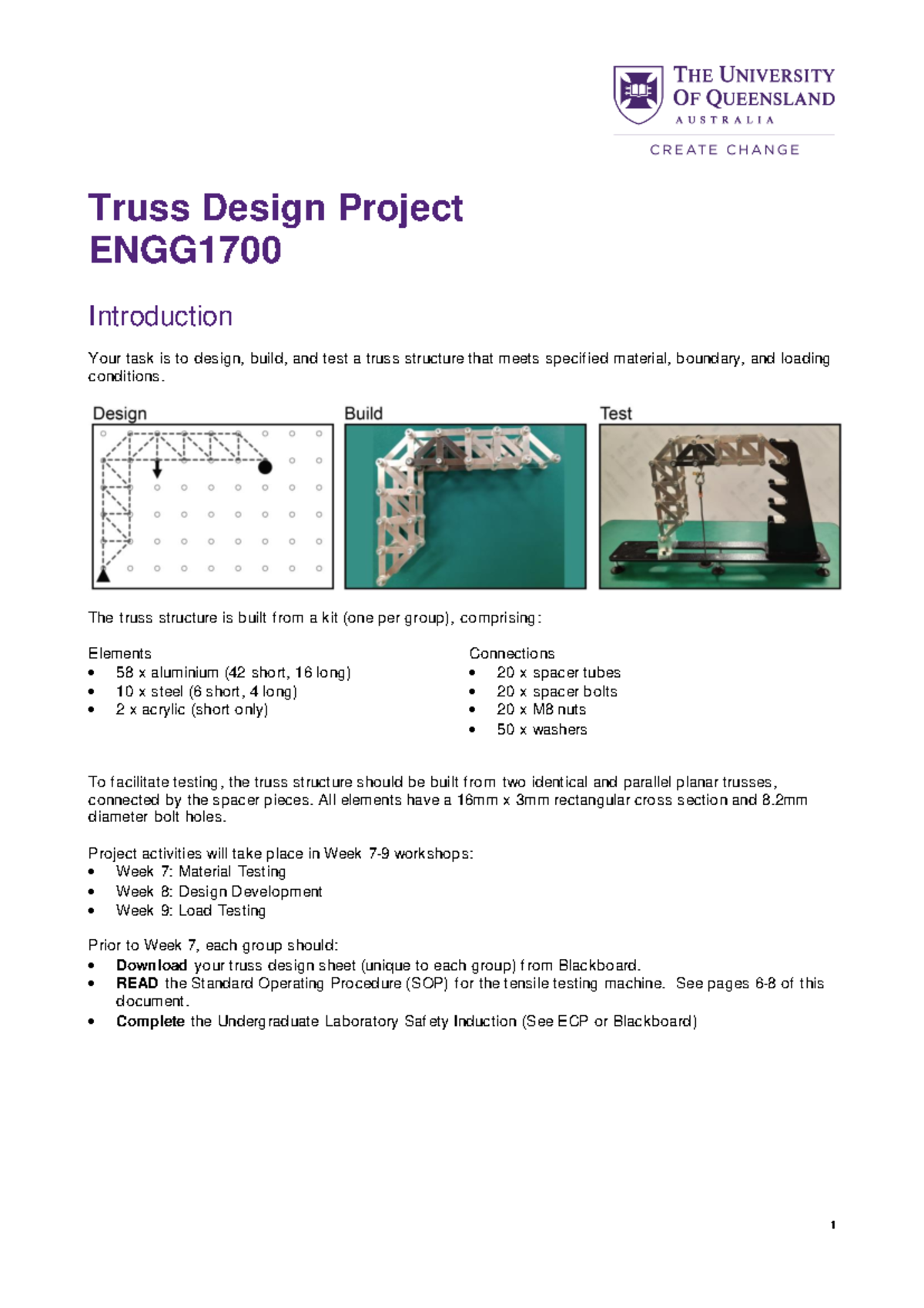 ENGG1700 Truss Design Brief 2024 Sem2 - Truss Design Project ENGG ...