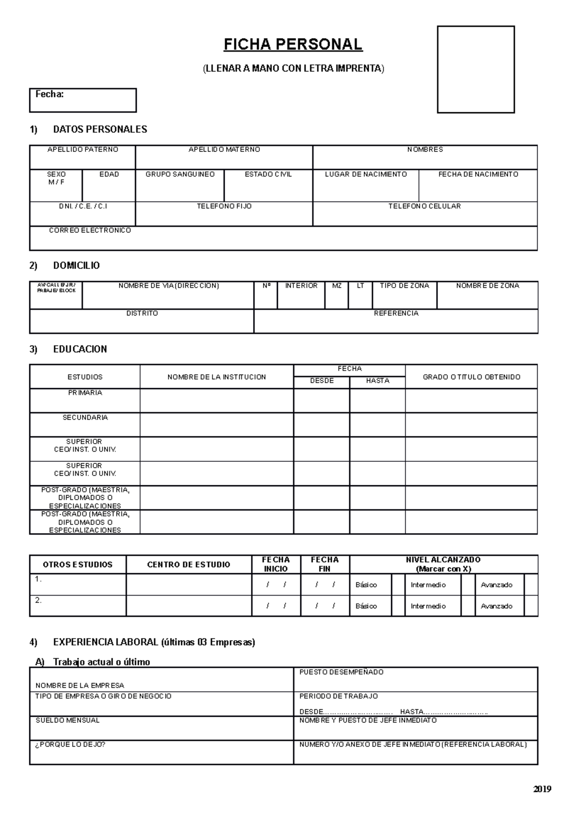 1 Ficha Personal - QEFGWEFG - FICHA PERSONAL (LLENAR A MANO CON LETRA ...