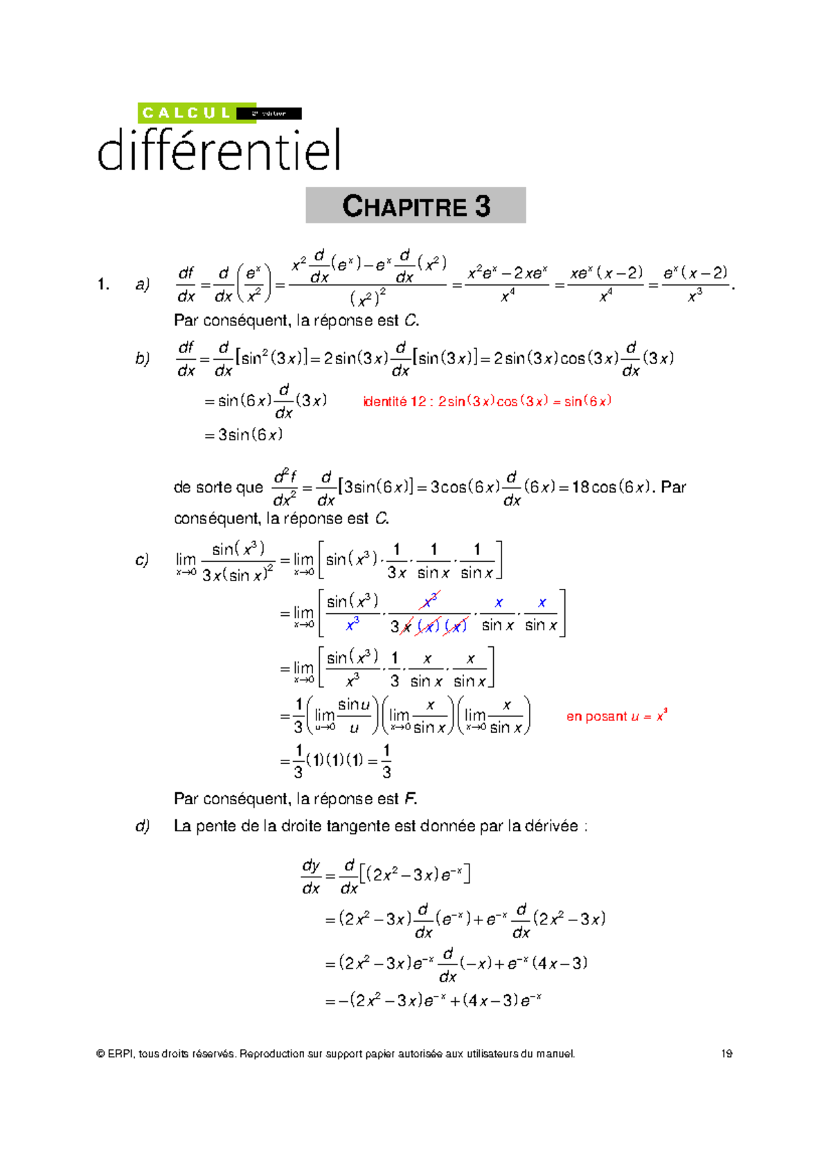Sol Exer Revision Chap3 - CHAPITRE 3 a) ( ) ( ) ( ) ( ) ( ) 2 2 2 2 2 4 4 3 2 2 2 2 x x x x x x ...