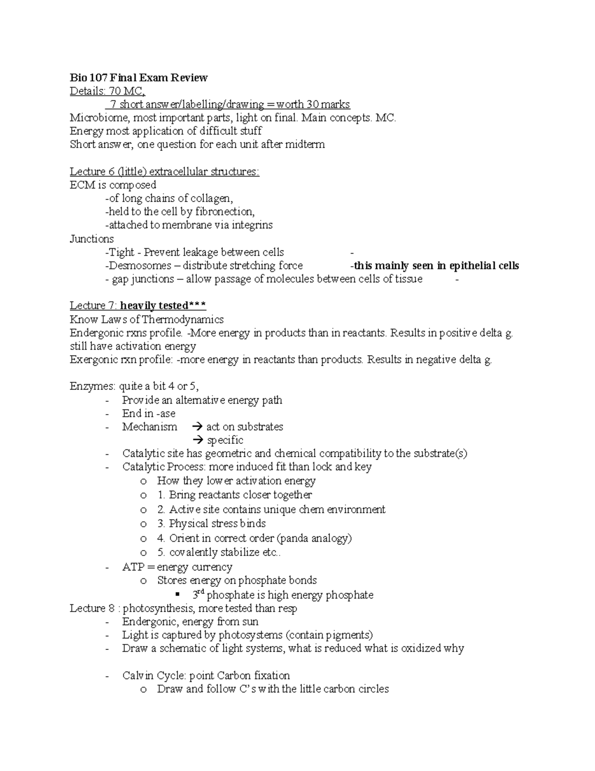 BIOL 107 - Final Exam Review - Bio 107 Final Exam Review Details: 70 MC ...