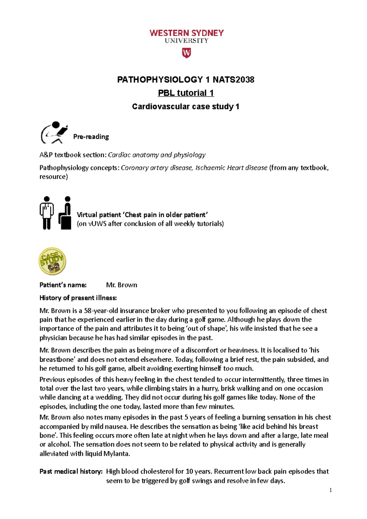 Cardiovascular Tutorial 1 - PATHOPHYSIOLOGY 1 NATS PBL tutorial 1 ...