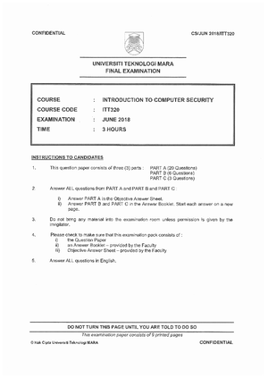 ITT320 - final assessment - CONFIDENTIAL UNIVERSITI TEKNOLOGI MARA FINAL EXAMINATION ####### CS ...