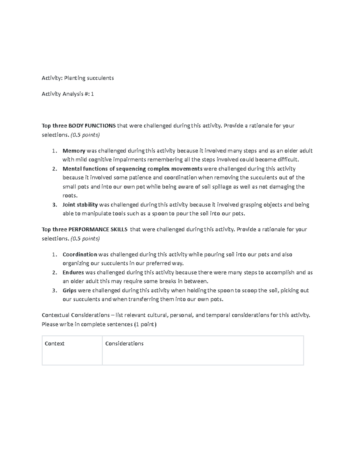 Activity Analysis #1 - Dr. Ang - Activity: Planting succulents Activity ...