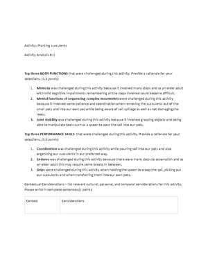 Activity Analysis Blank Form Fall 22 - ACTIVITY ANALYSIS - Studocu
