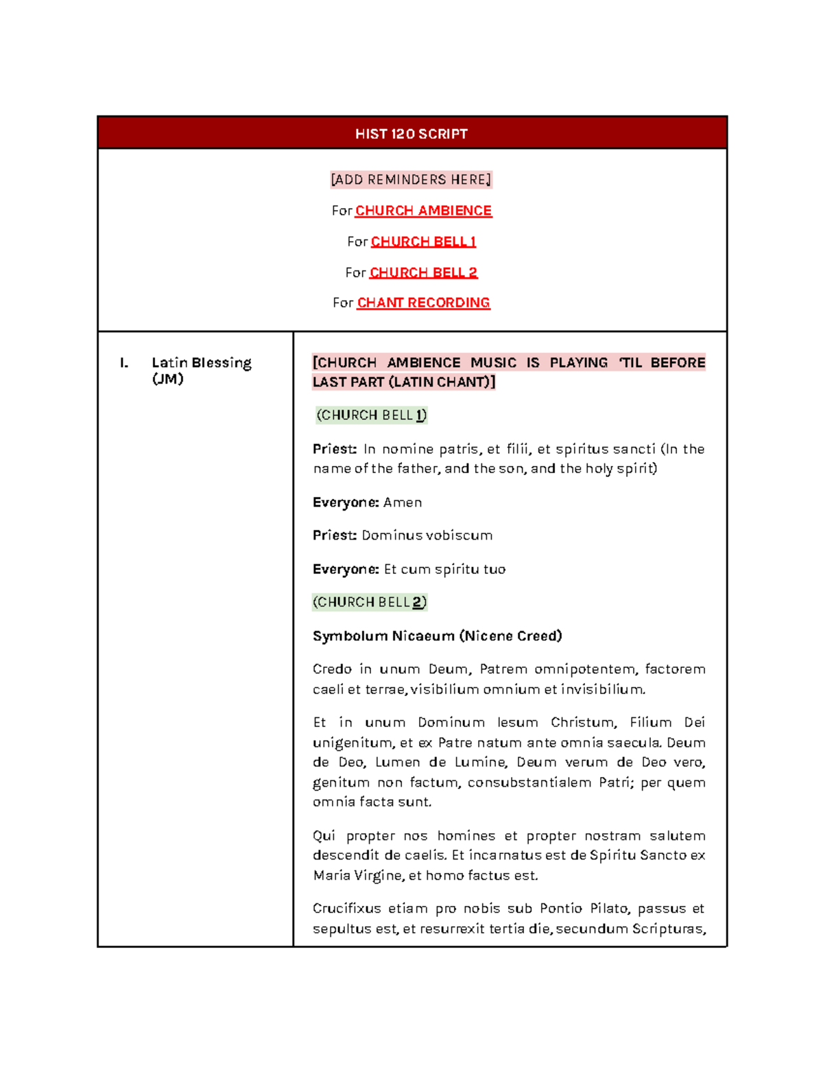 HIST 120 Script - HIST 120 SCRIPT [ADD REMINDERS HERE.] For CHURCH ...