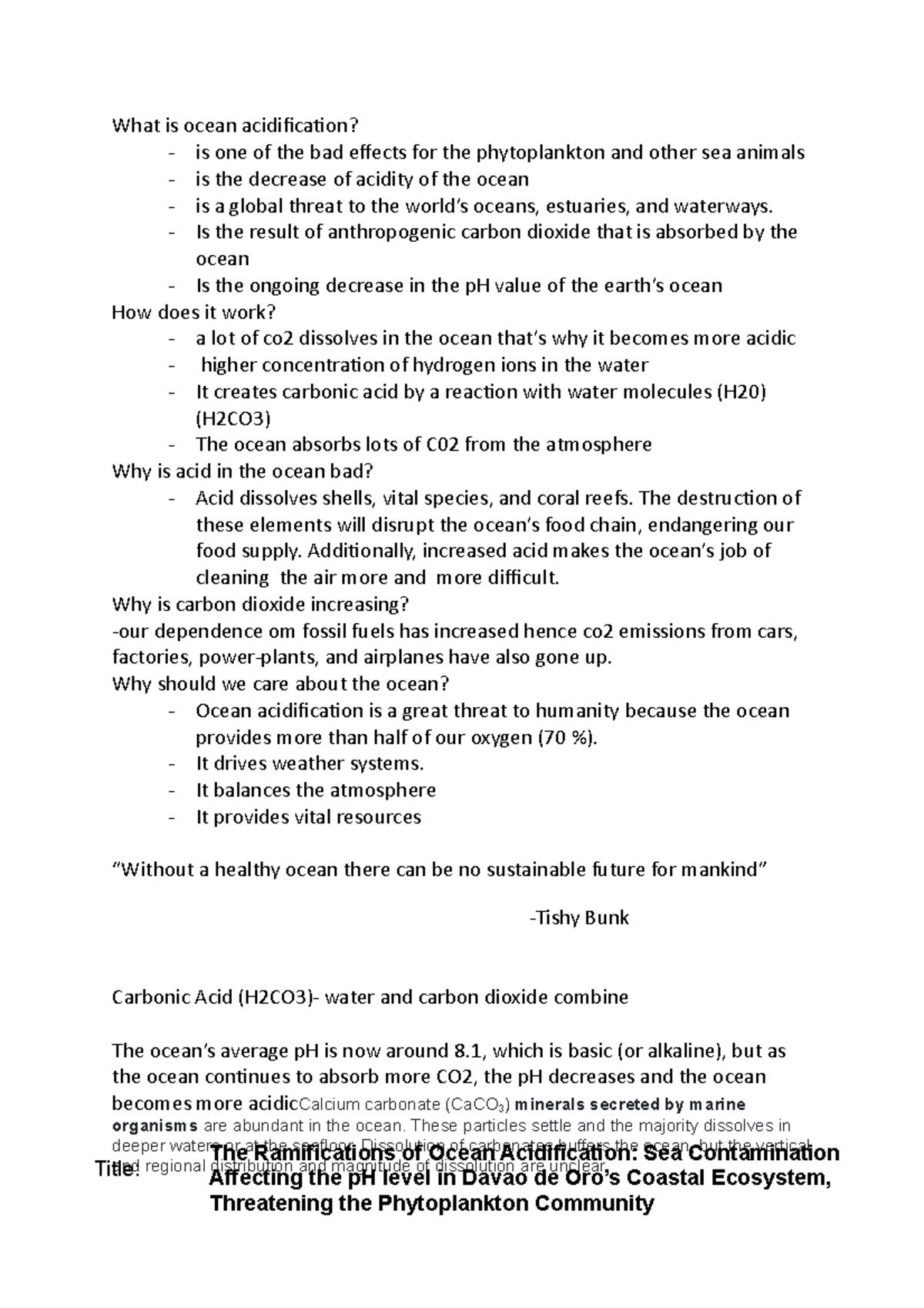Ocean acidification paper - What is ocean acidification? - is one of ...