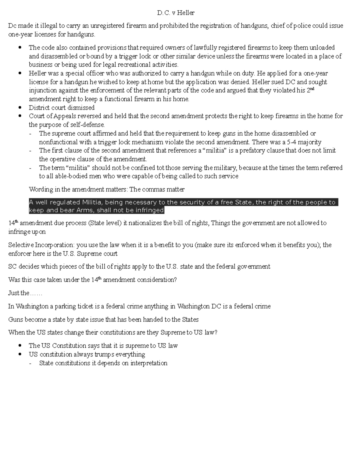 Dc v Heller - Class discussion and important notes over the Supreme ...