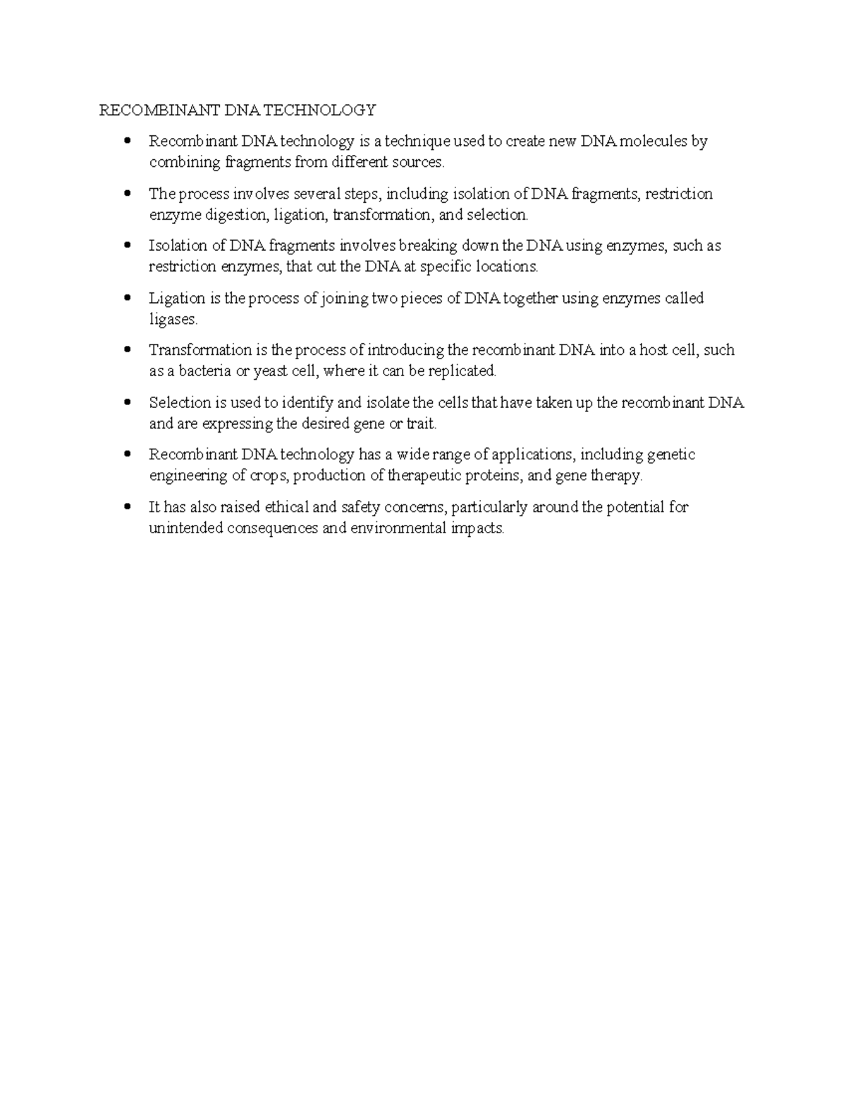 Recombinant DNA Technology Notes 2 - RECOMBINANT DNA TECHNOLOGY ...