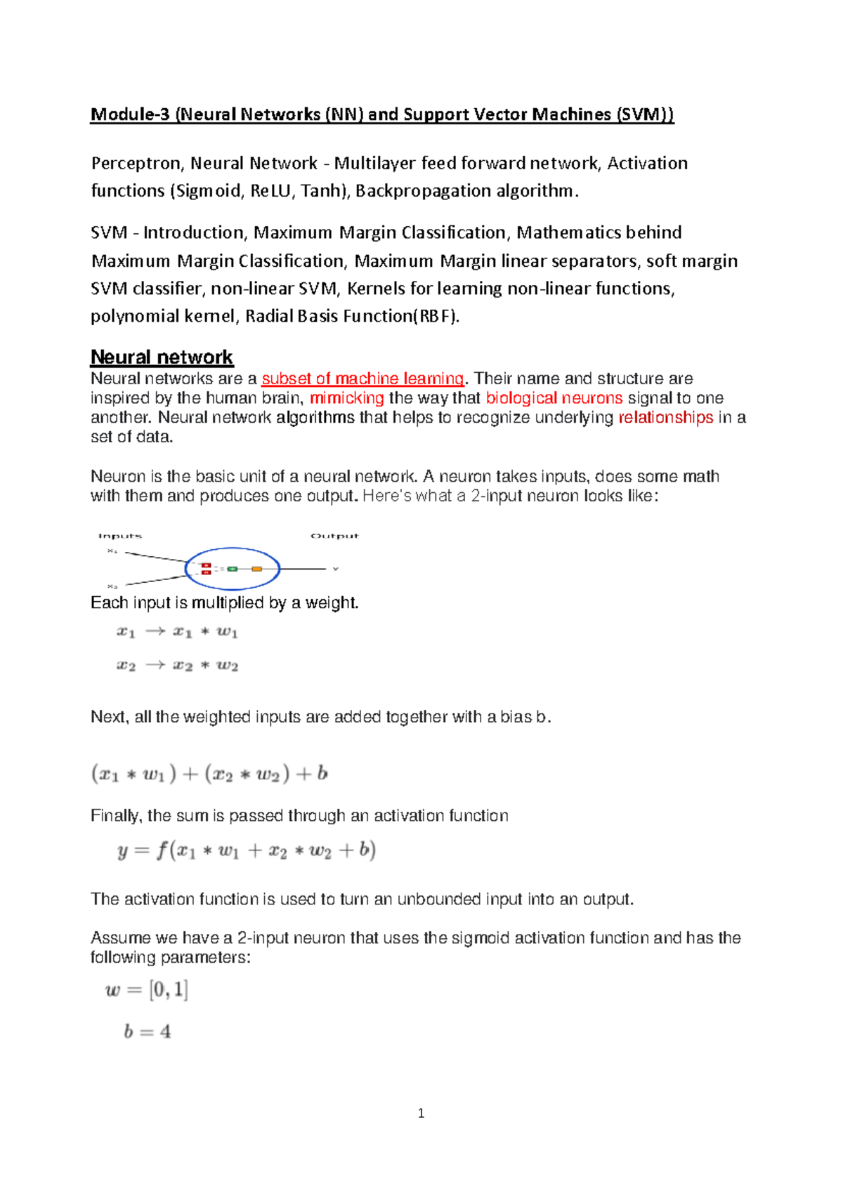 Module 3 ML 2023 Batch - Module-3 (Neural Networks (NN) and Support Vector Machines (SVM)) - Studocu