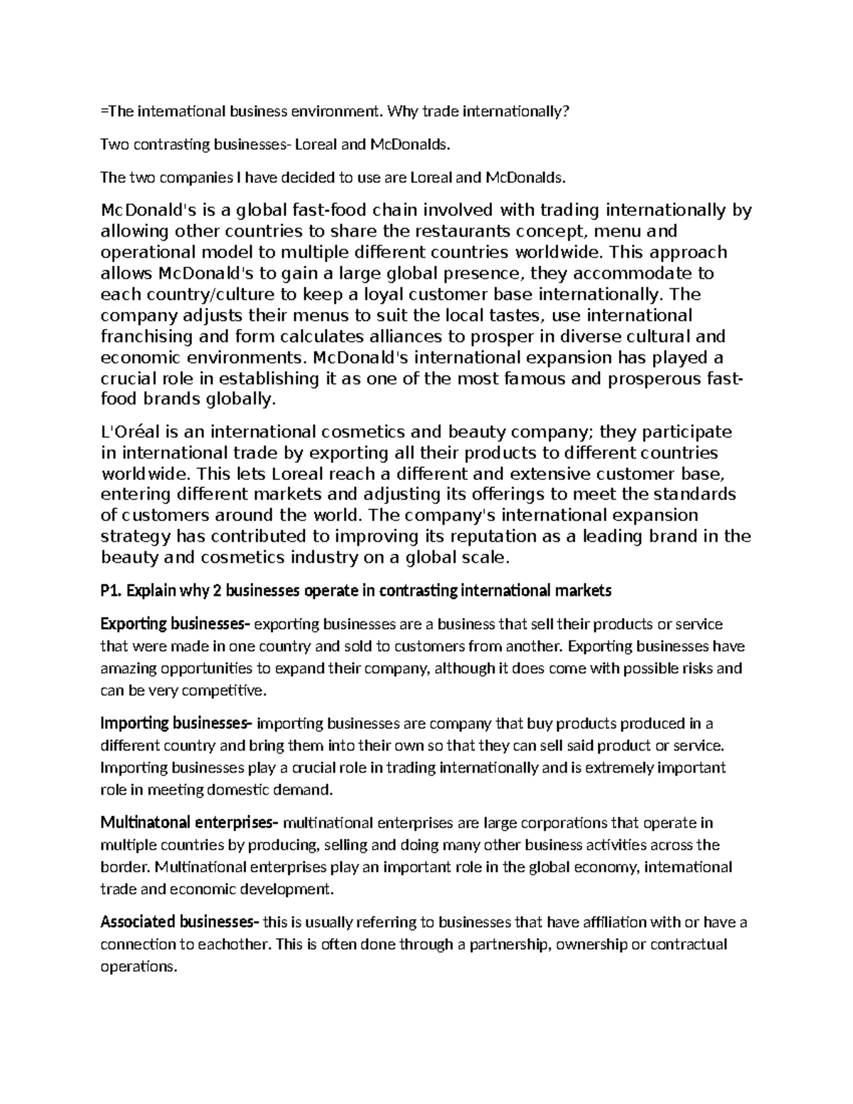 Unit 5 assignment 1 operating internationally - Copy - =The ...