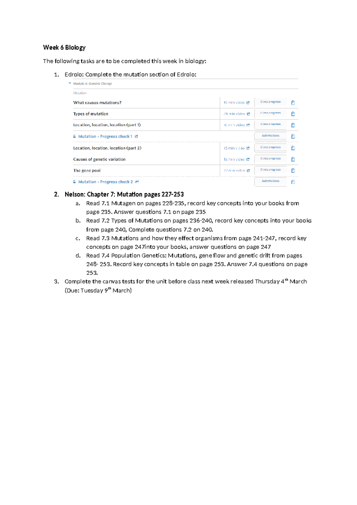 Week 6 Biology Worklist - Week 6 Biology The following tasks are to be ...