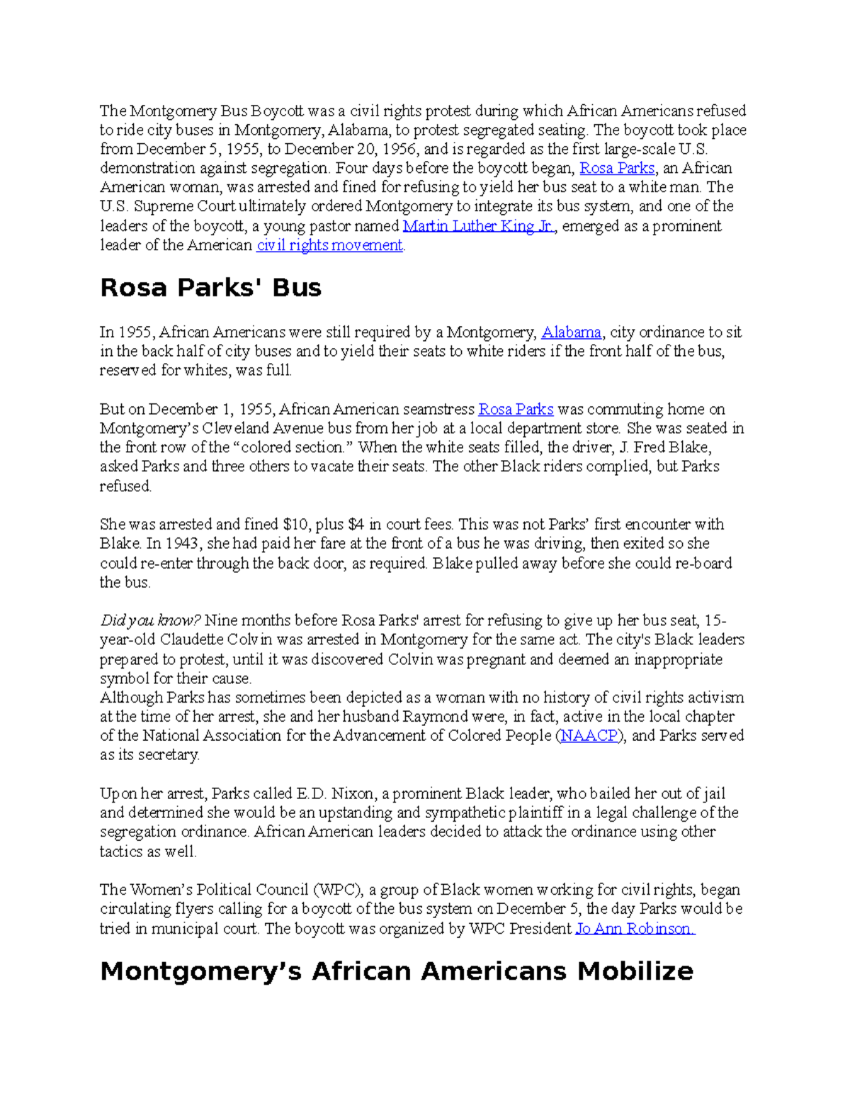 Boycott - Dr. Gabriel - The Montgomery Bus Boycott was a civil rights ...