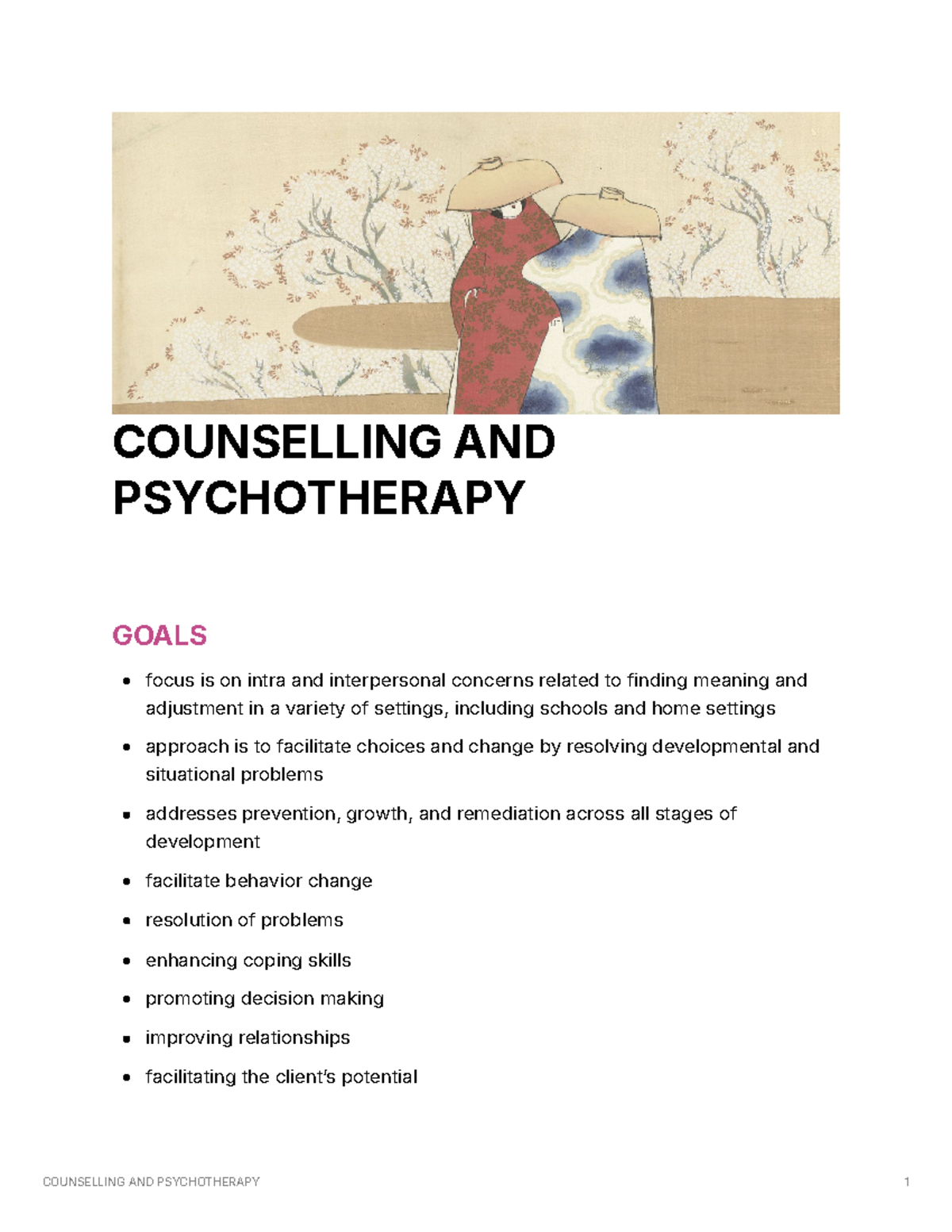 Counselling AND Psychotherapy - COUNSELLING AND PSYCHOTHERAPY GOALS ...