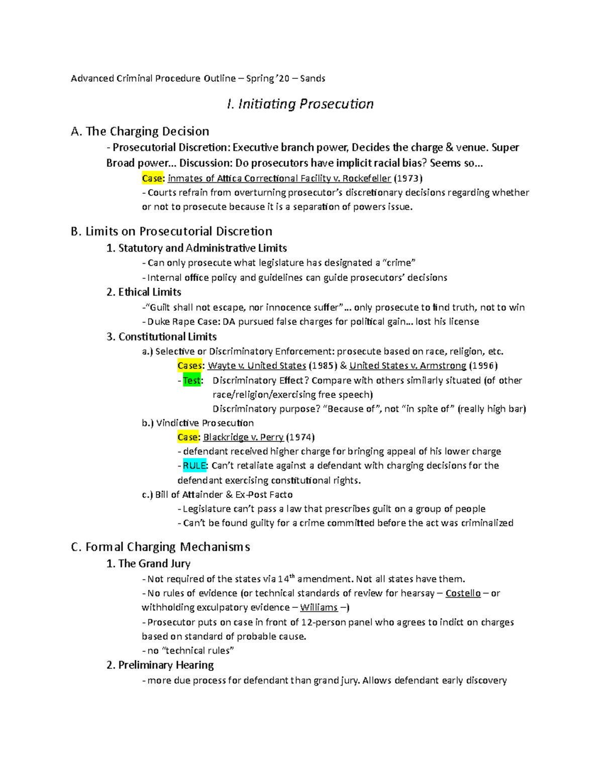 Advanced Criminal Procedure Outline - Initiating Prosecution A. The ...