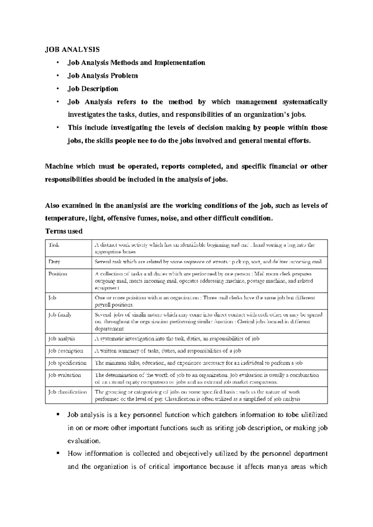 JOB Analysis - JOB ANALYSIS Job Analysis Methods and Implementation Job ...