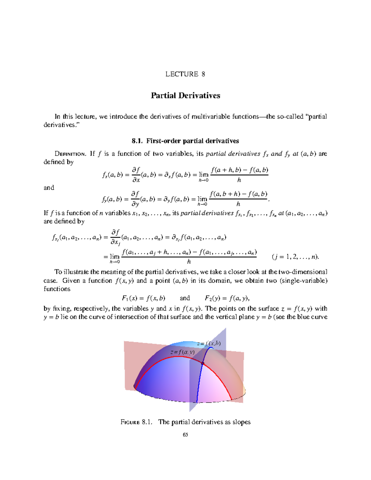 Kumchev-71-82 - Lecture notes 2 - LECTURE 8 Partial Derivatives In this ...