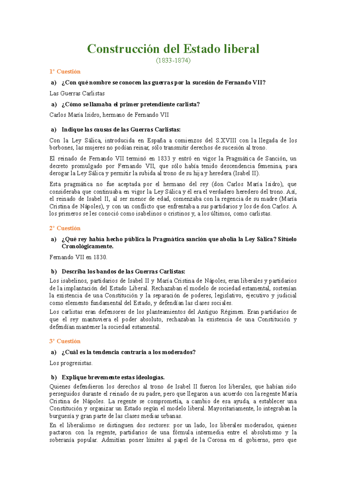 9) Construcción del Estado liberal PRCO - Construcción del Estado liberal (1833-1874) 1º ...