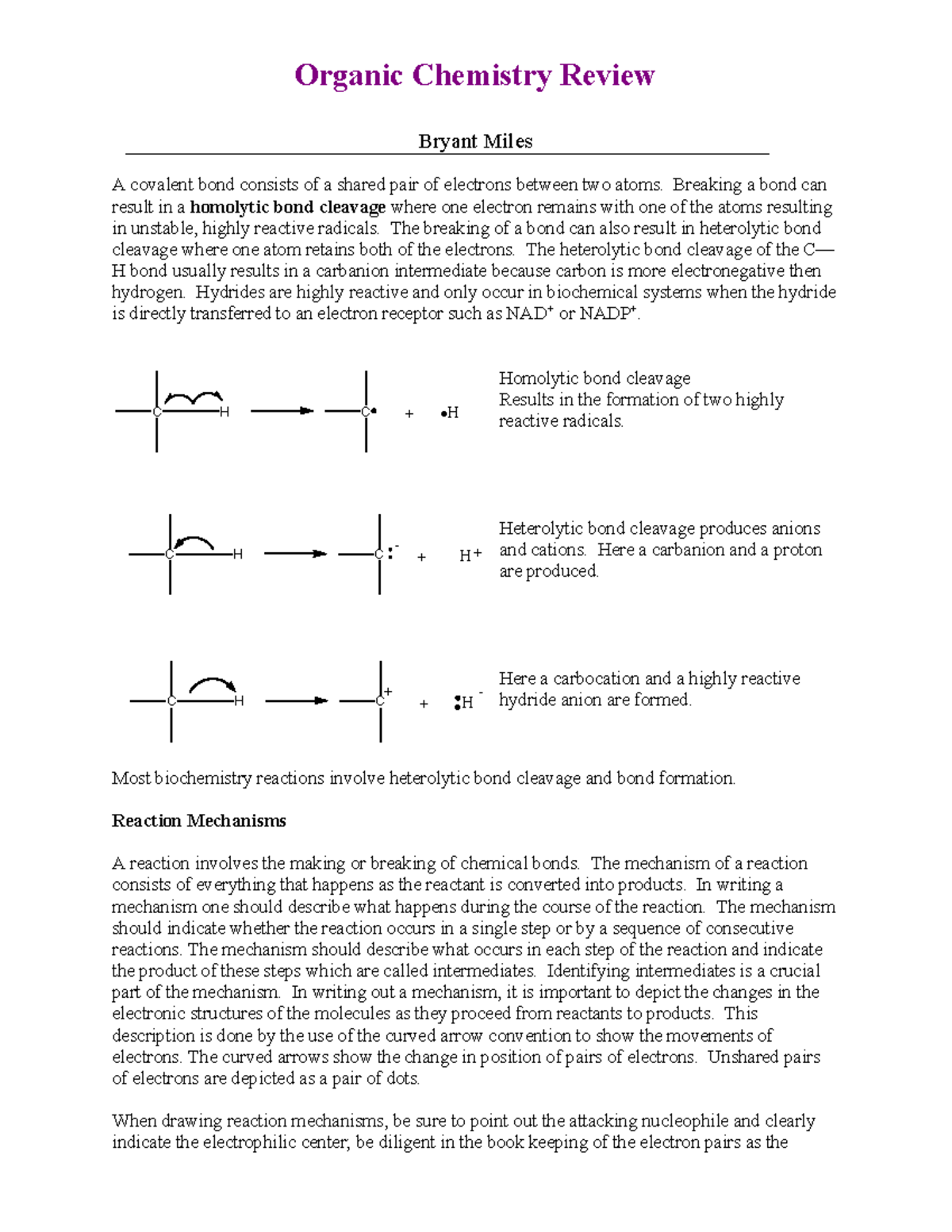 Organic Chemistry Review - Organic Chemistry Review Bryant Miles A ...